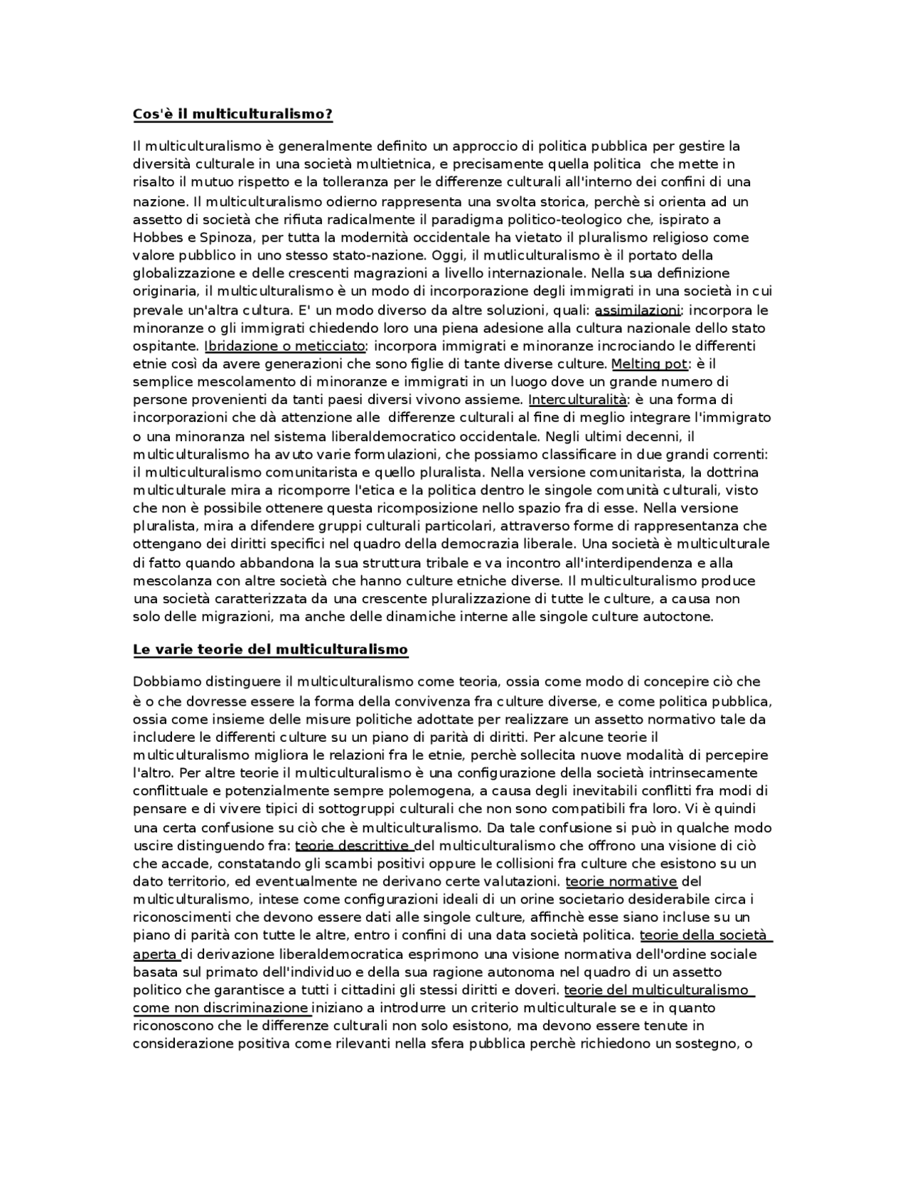 Multiculturalismo sociologia generale - Docsity