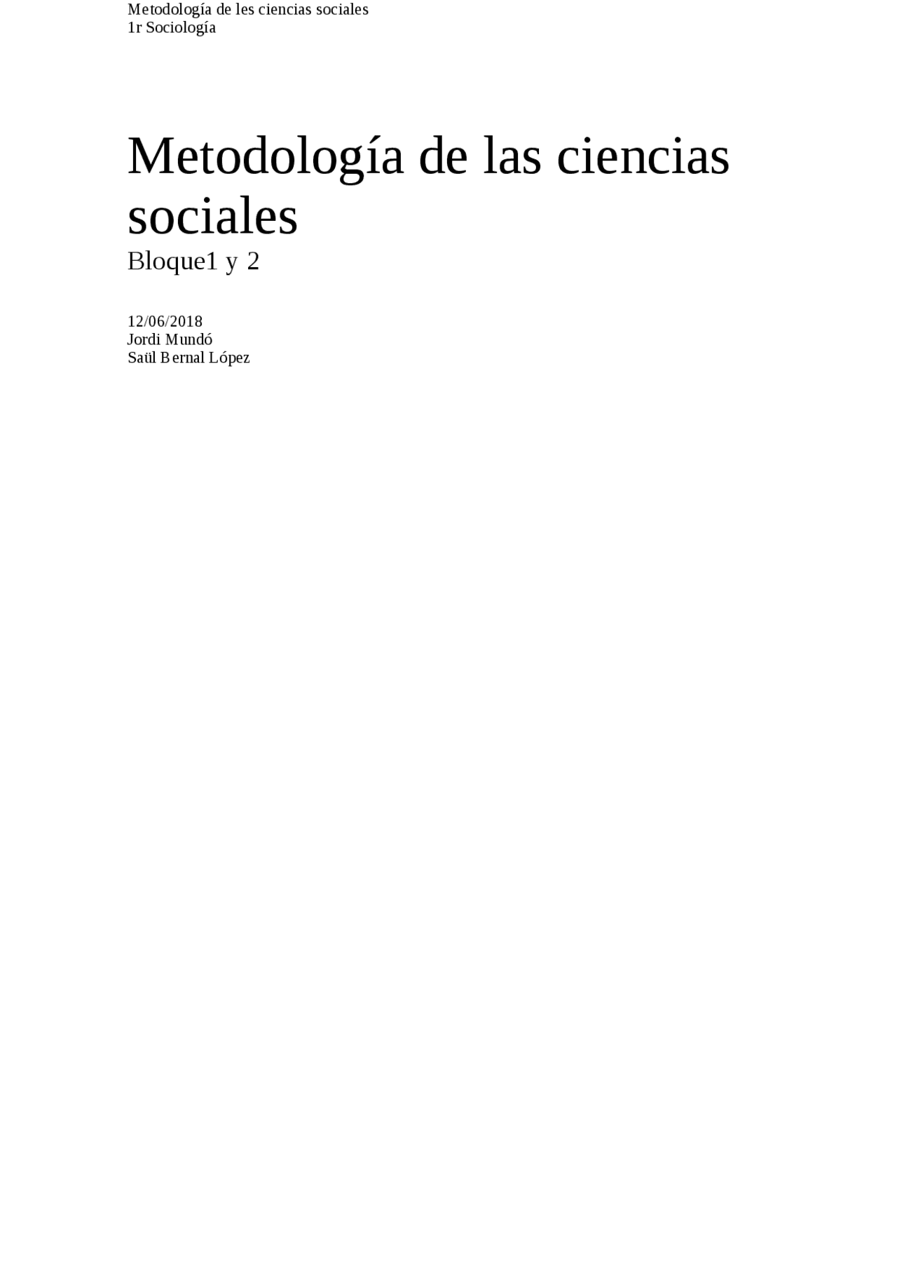 Metodologia De Les Ciencies Socials Docsity