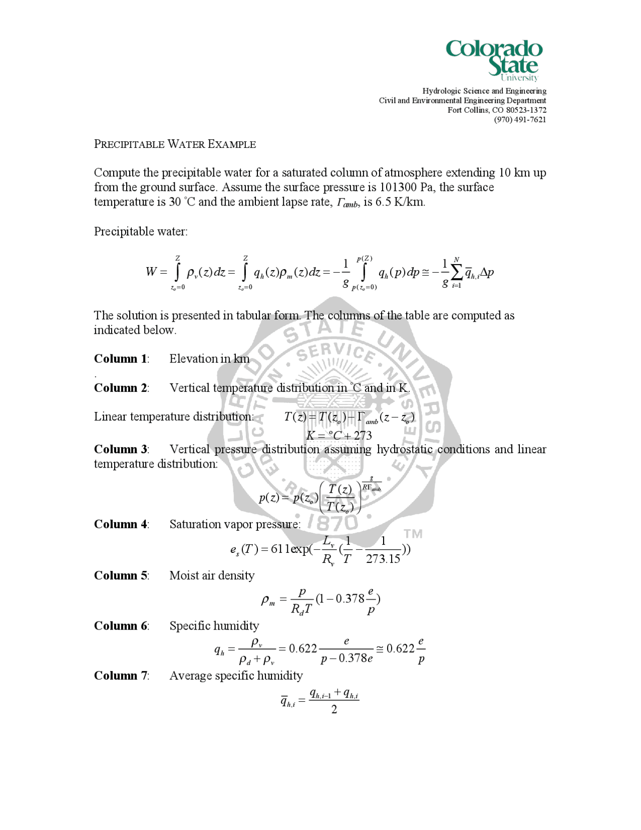 Notes on Precipitable Water Example | CIVE 322 - Docsity