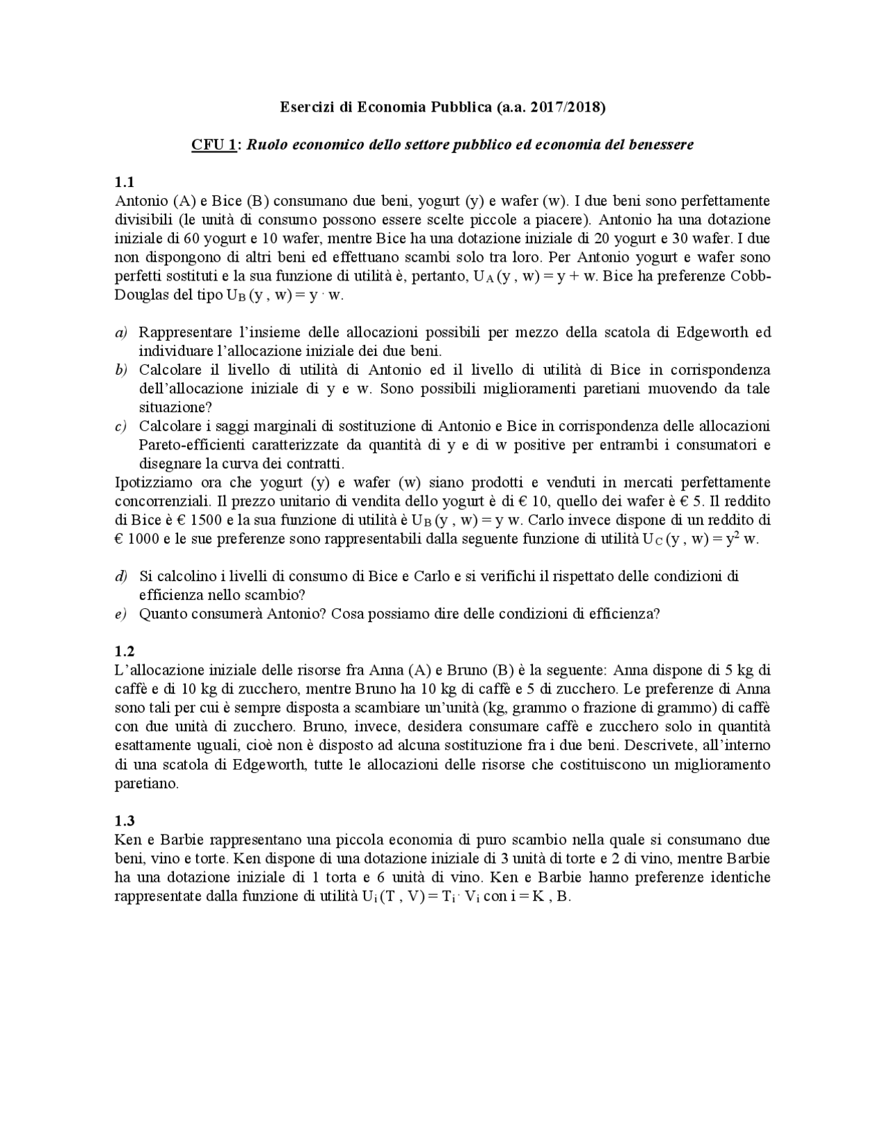 Esercizi Svolti In Classe Docsity