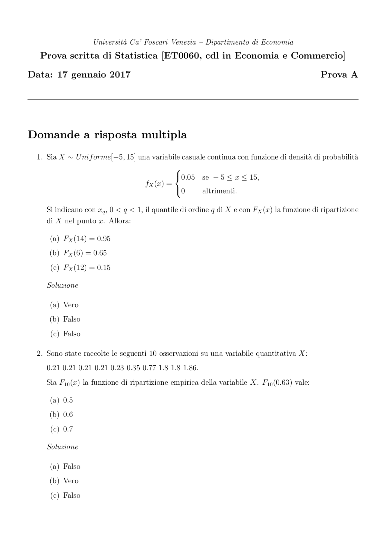 Esami 2018 Statistica Prove Desame Di Statica Docsity
