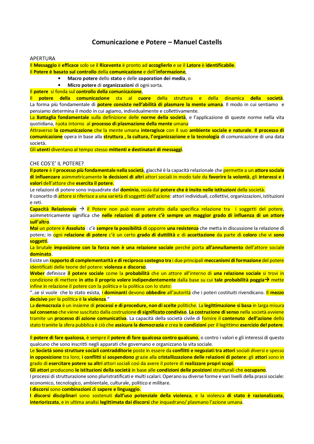 Comunicazione E Potere Manuel Castells Sintesi Univr Scienze