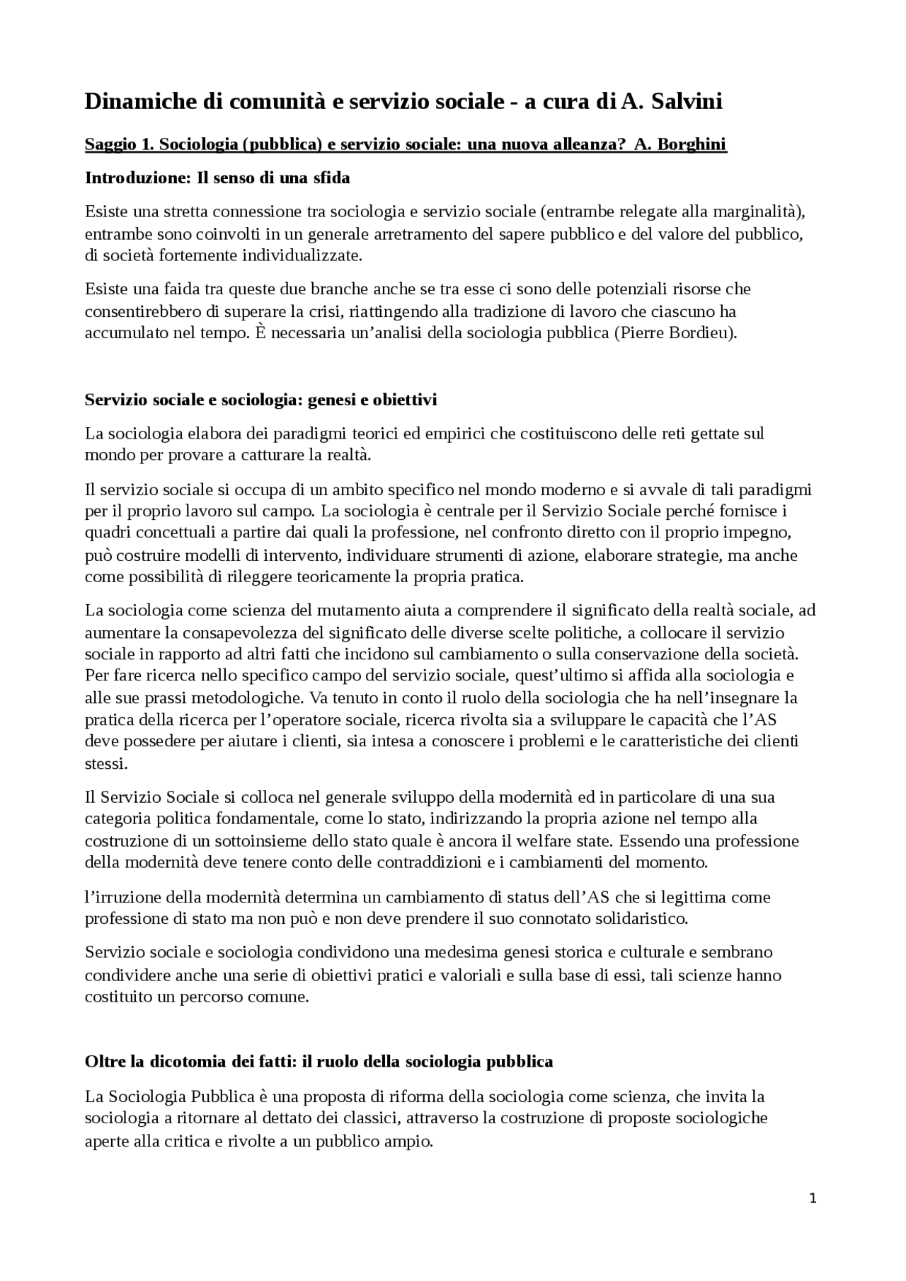 Dinamiche Di Comunità E Servizio Sociale Docsity