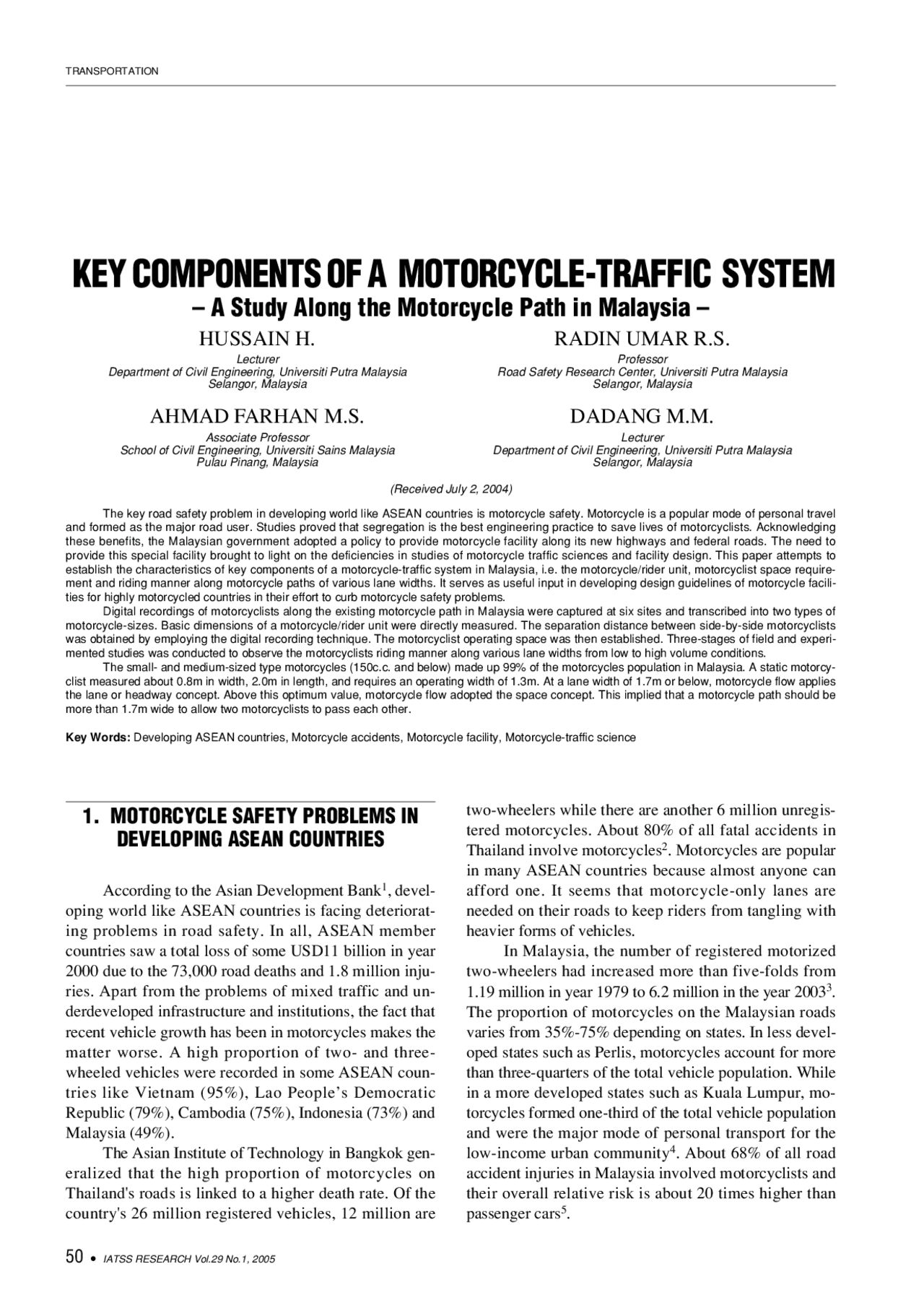 Key Components of a Motorcycle Traffic System - Docsity