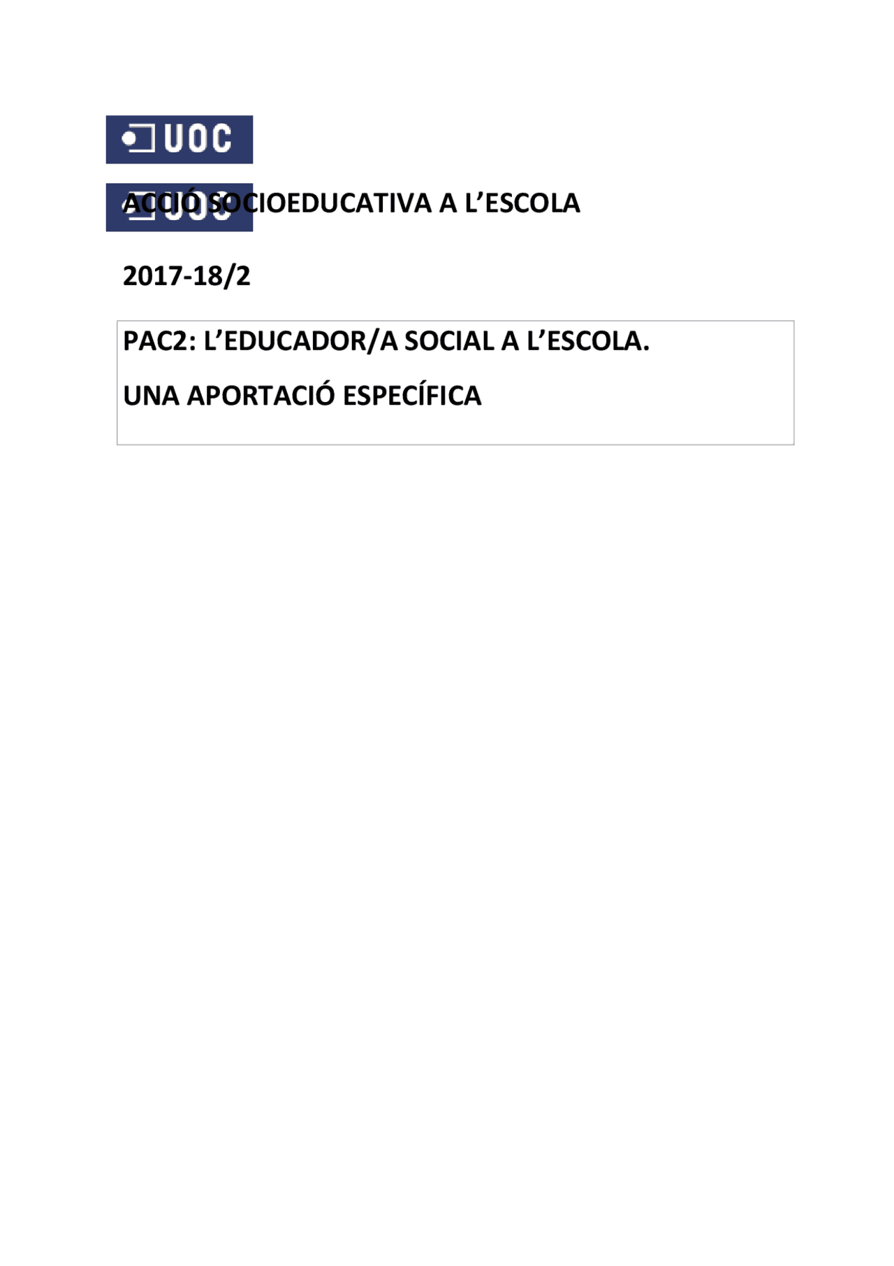 Acció Socioeducativa Alescola Docsity
