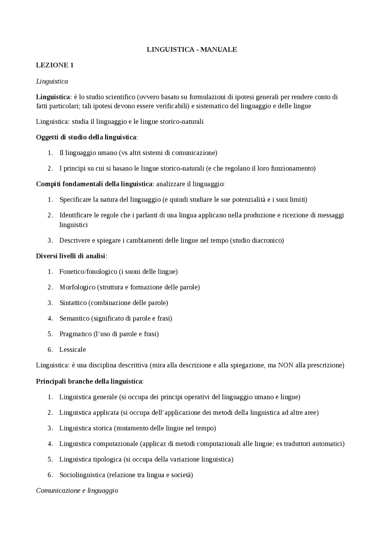 Riassunto Slide Di Giorgio Arcodia Linguistica Generale Docsity