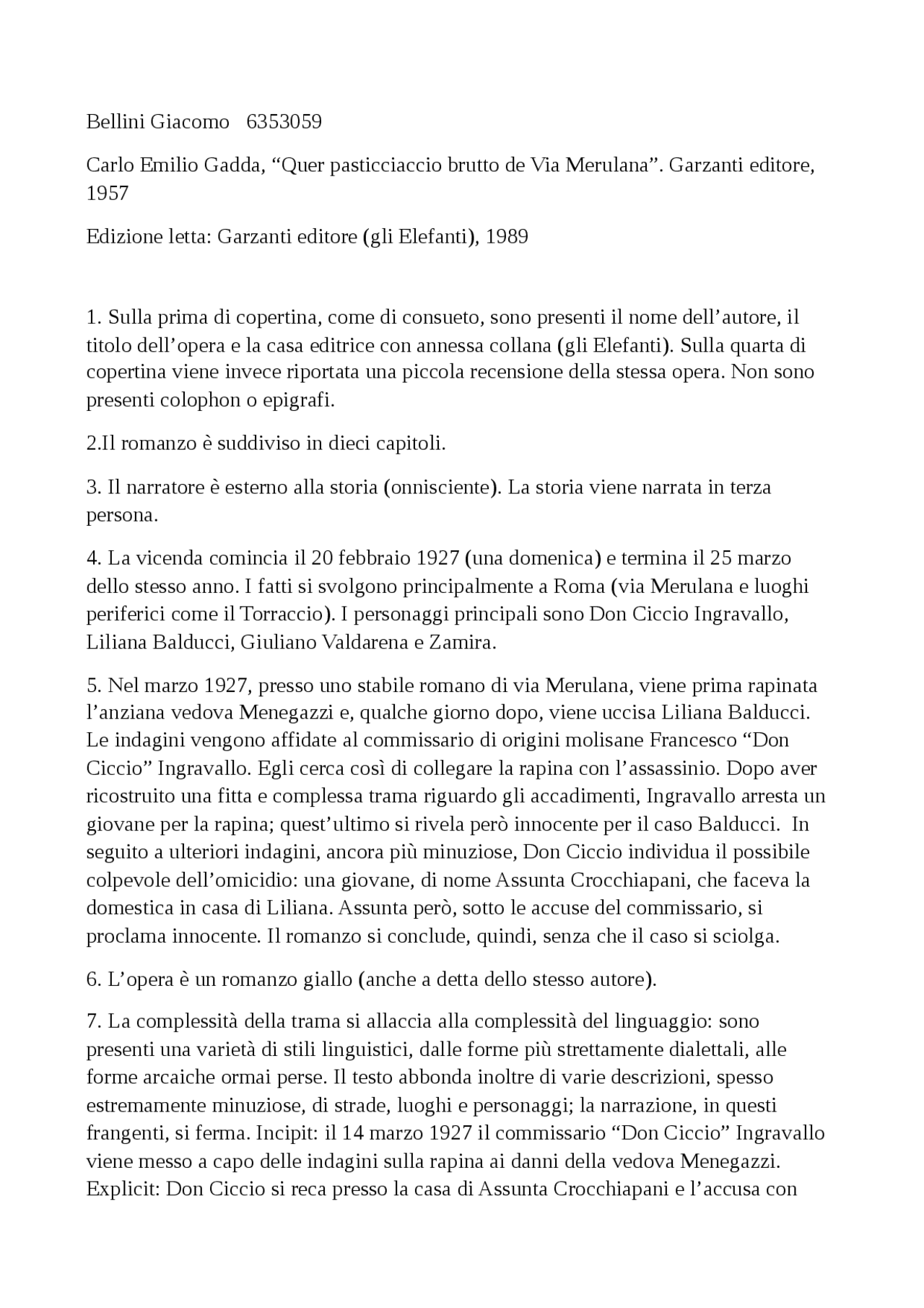 Scheda Analitica Romanzo Docsity