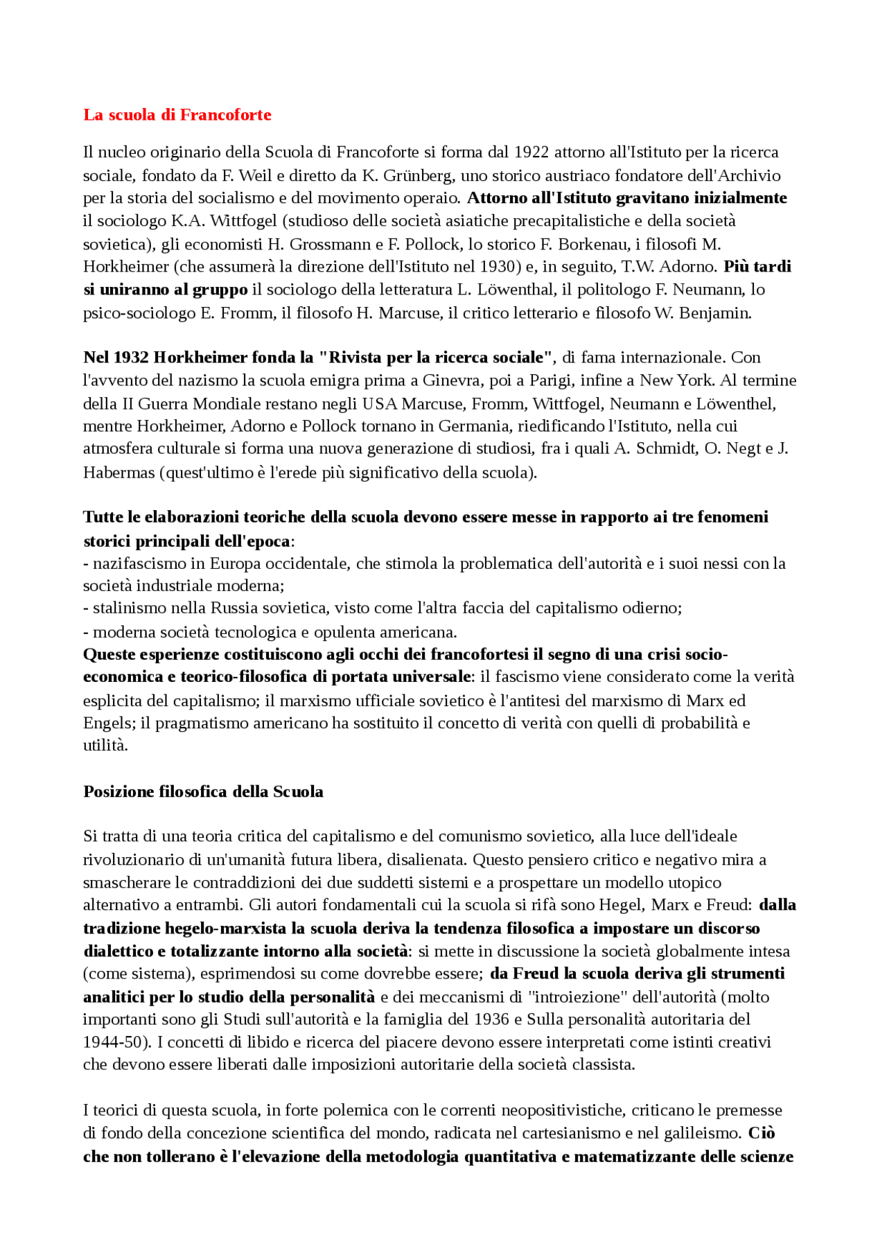 La Scuola Di Francoforte Docsity
