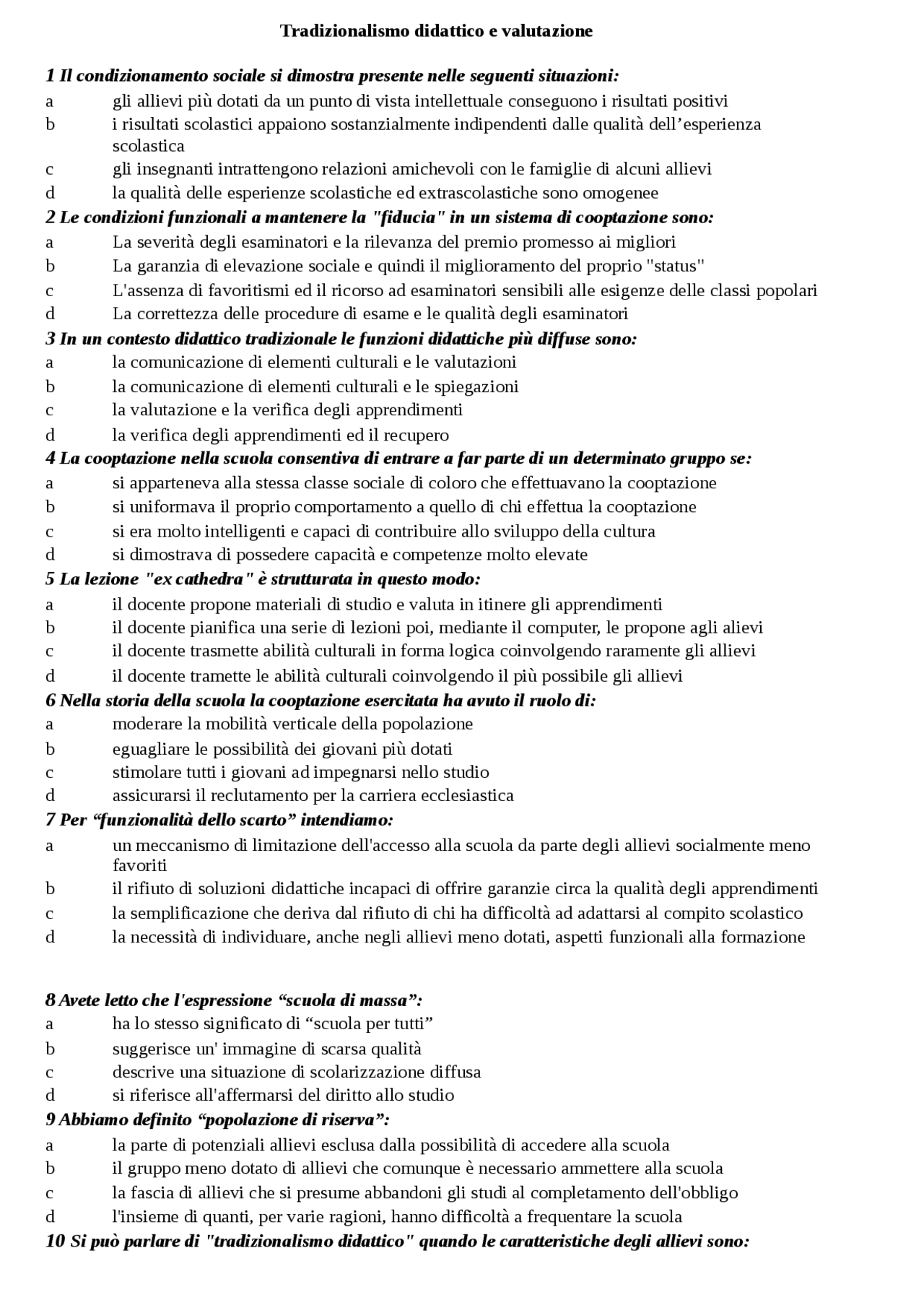 Test Di Autovalutazione Docimologia Exercises Of Pedagogy Docsity