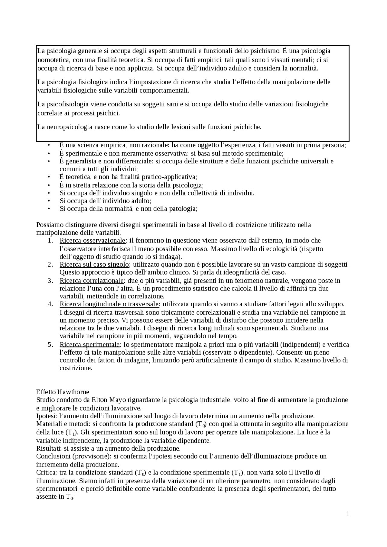 Psicologia Generale Riassunto Docsity