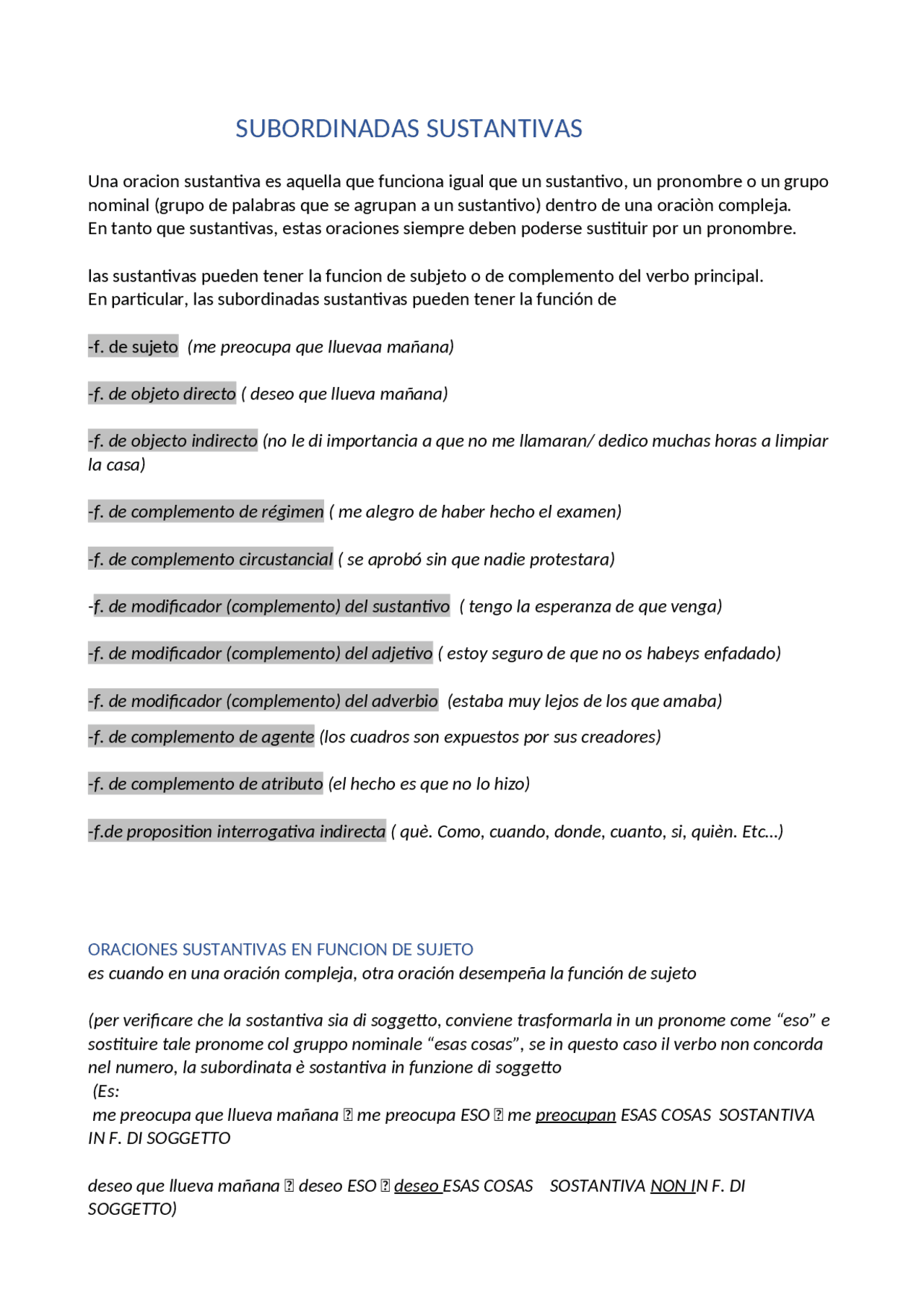 Le subordinate spagnole - Docsity