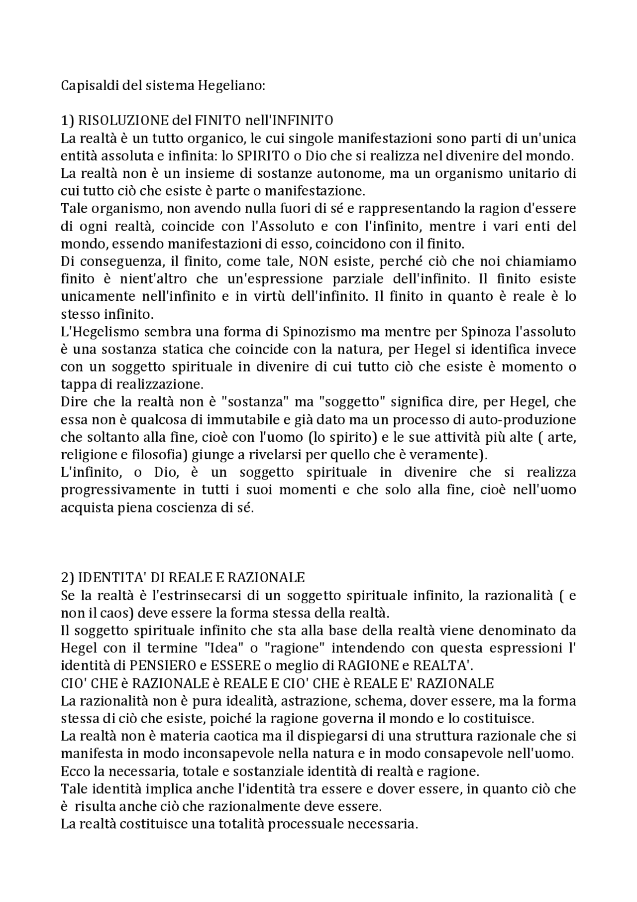 Capisaldi Del Sistema Hegeliano Appunti Docsity