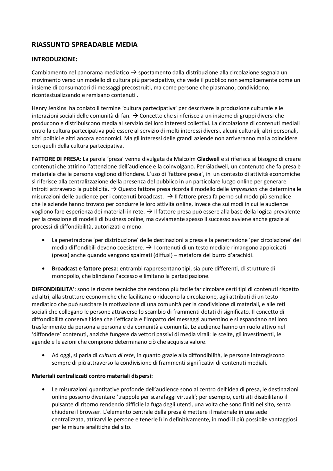 Spreadable Media Appunti Docsity
