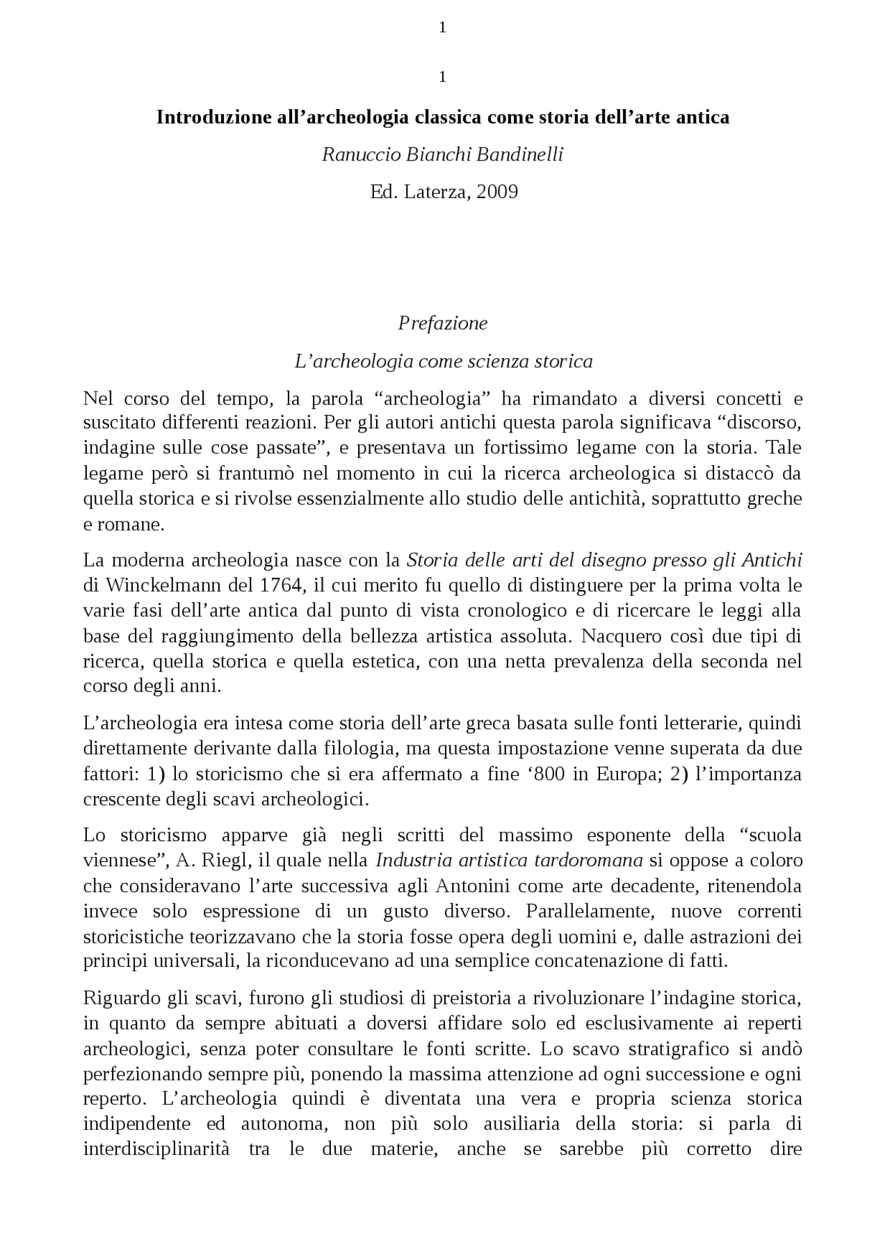 Introduzione Allarcheologia Classica R Bianchi Bandinelli Docsity