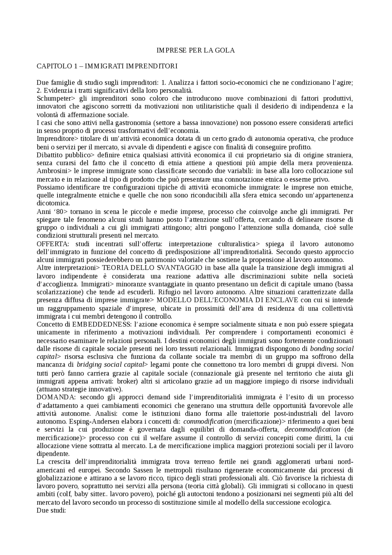 Riassunto Imprese per la gola - Luca Storti | Sintesi del corso di ...