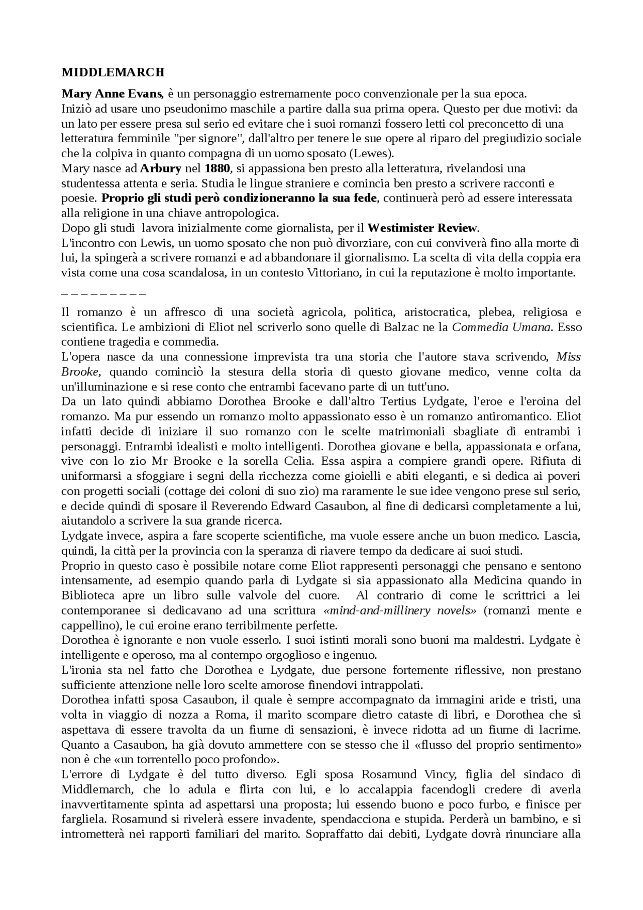 Riassunto E Analisi Middlemarch George Eliot Docsity