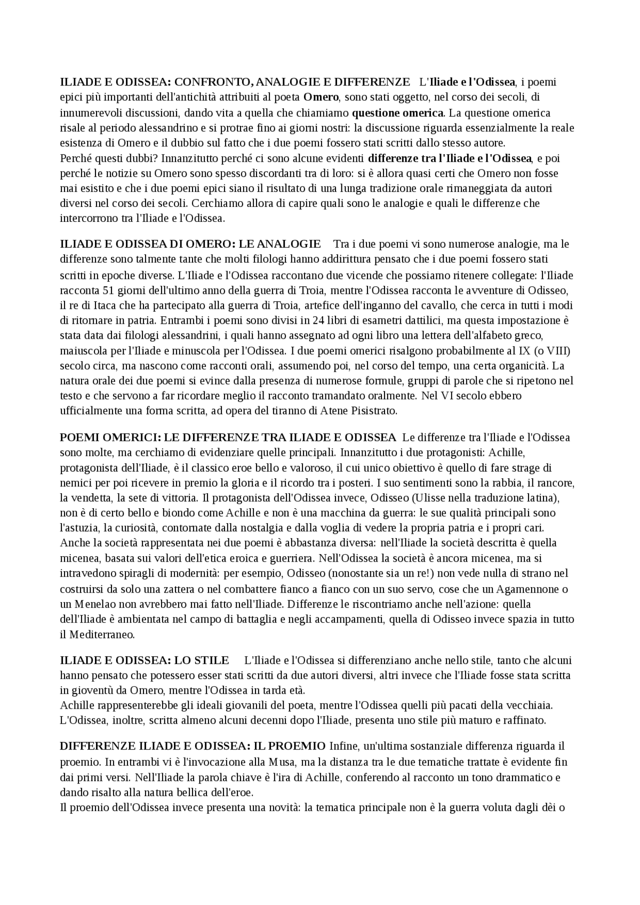 Iliade Ed Odissea Analogie E Differenze Appunti Di Lingue E