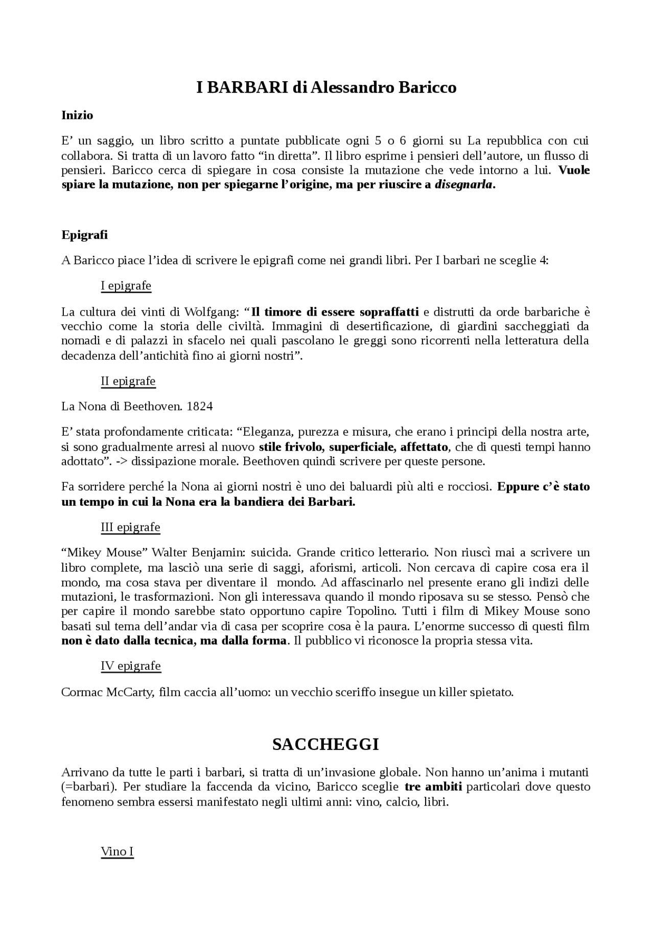 I Barbari Di Alessandro Baricco Docsity