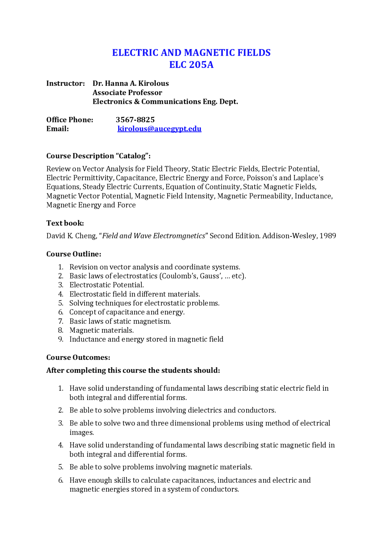 Fields And Waves Introduction Docsity