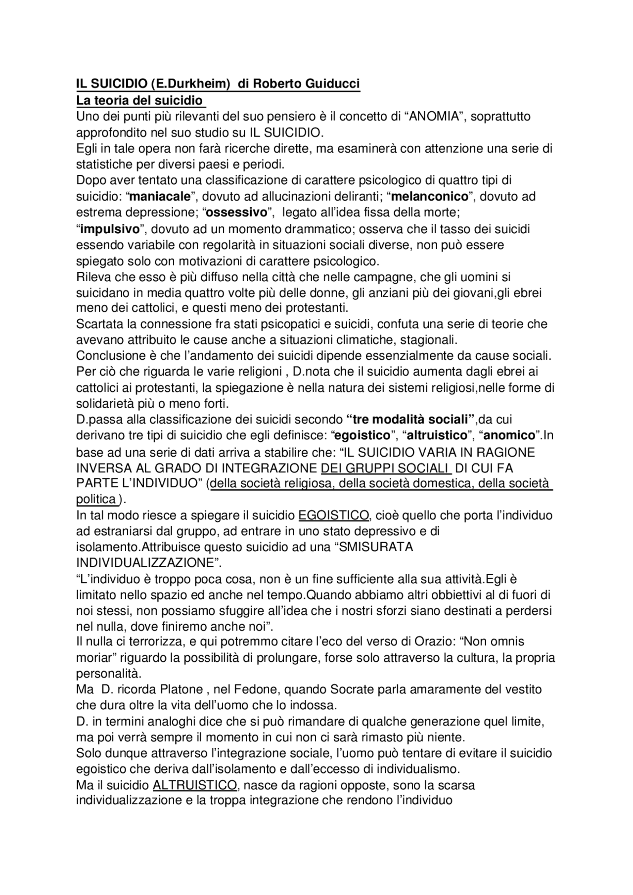 Il Suicidio Analisi E Cura Docsity