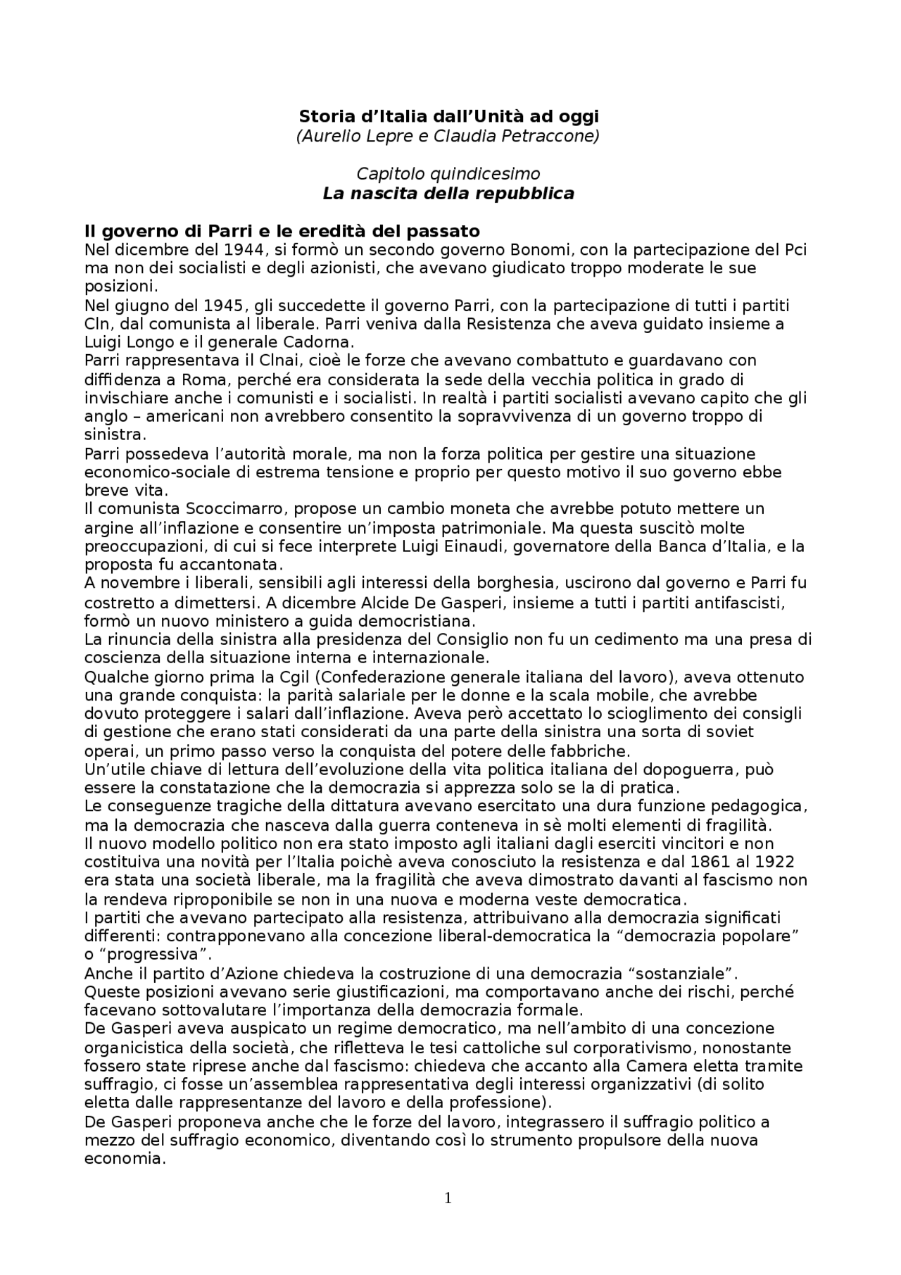 Storia Ditalia Dallunità Ad Oggi Docsity