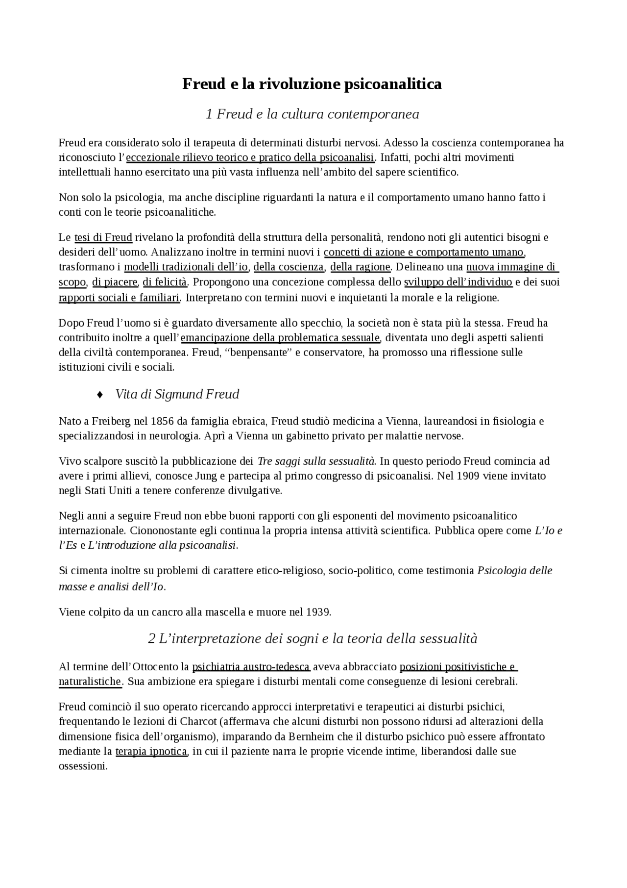 Freud Riassunto Per 5° Anno Docsity