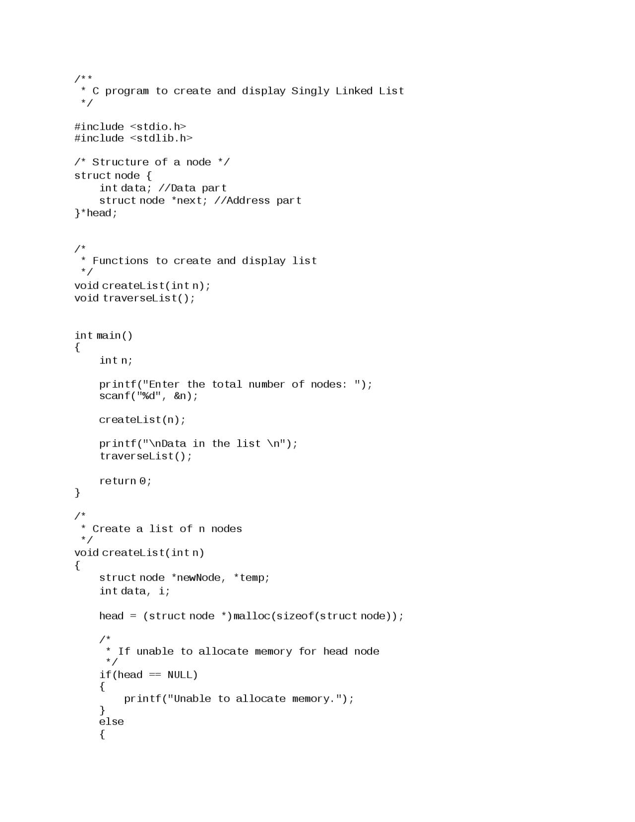 Display Singly Linked List Hrithikpc Docsity