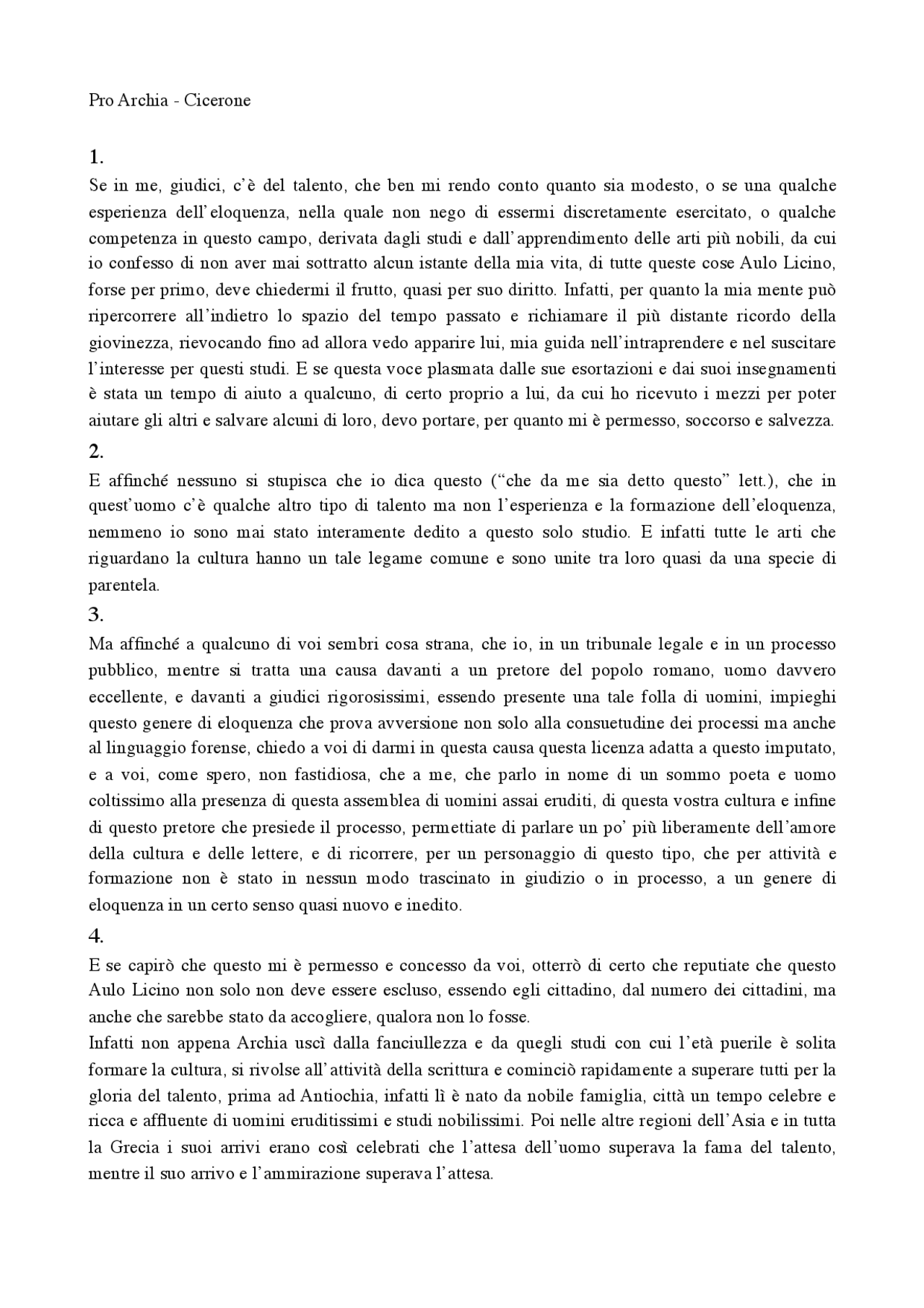 Pro Archia Cicerone Docsity