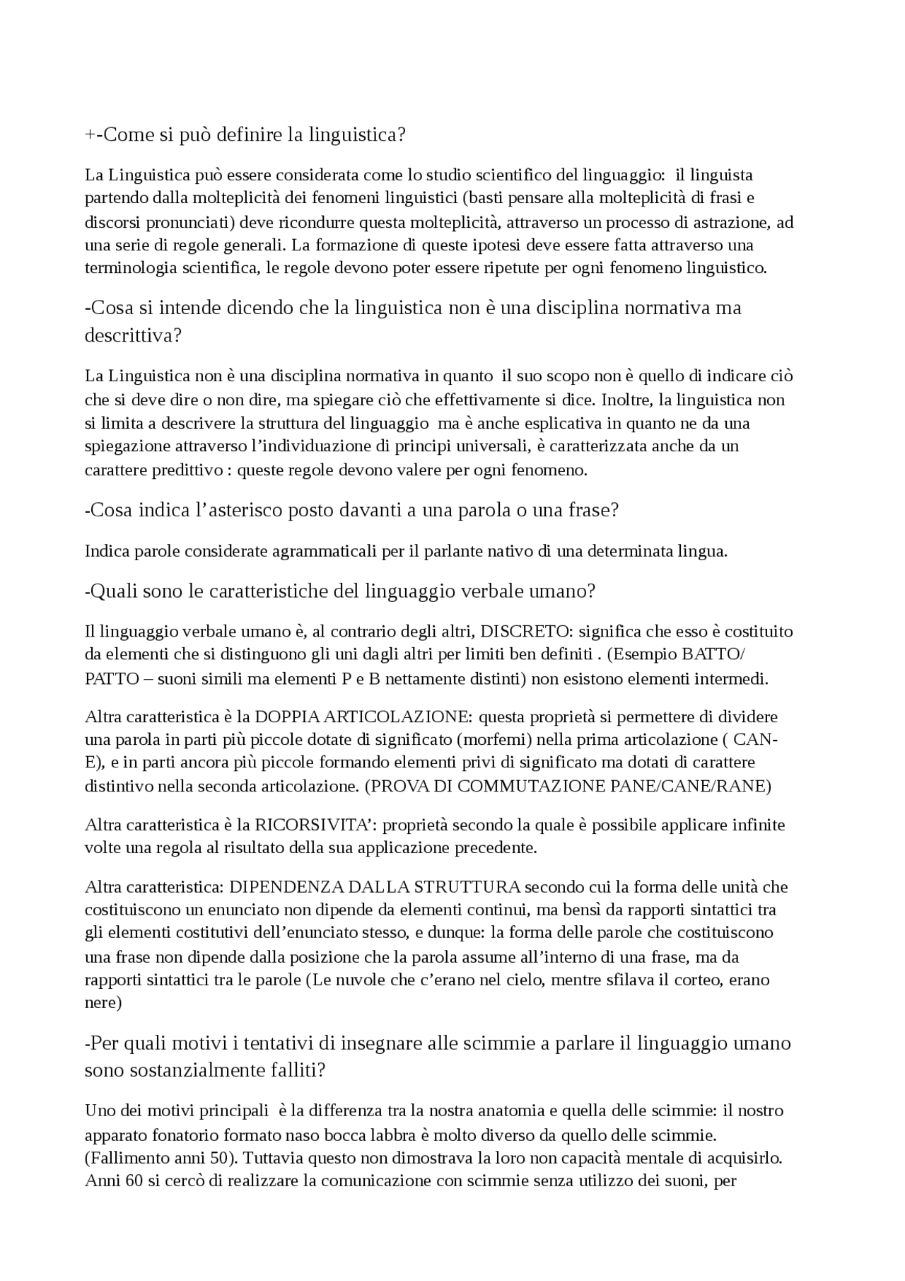Domande Risposta Glottologia E Linguistica Docsity