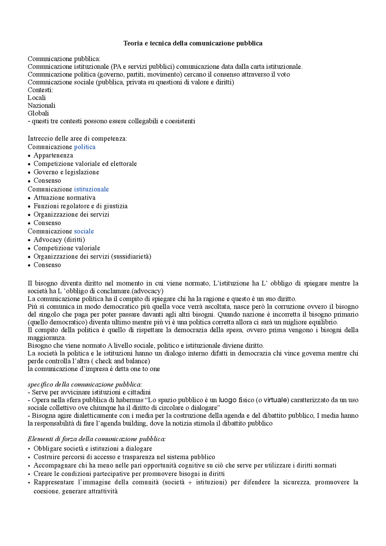 Teoria E Tecnica Della Comunicazione Pubblica Prime Lezioni Docsity