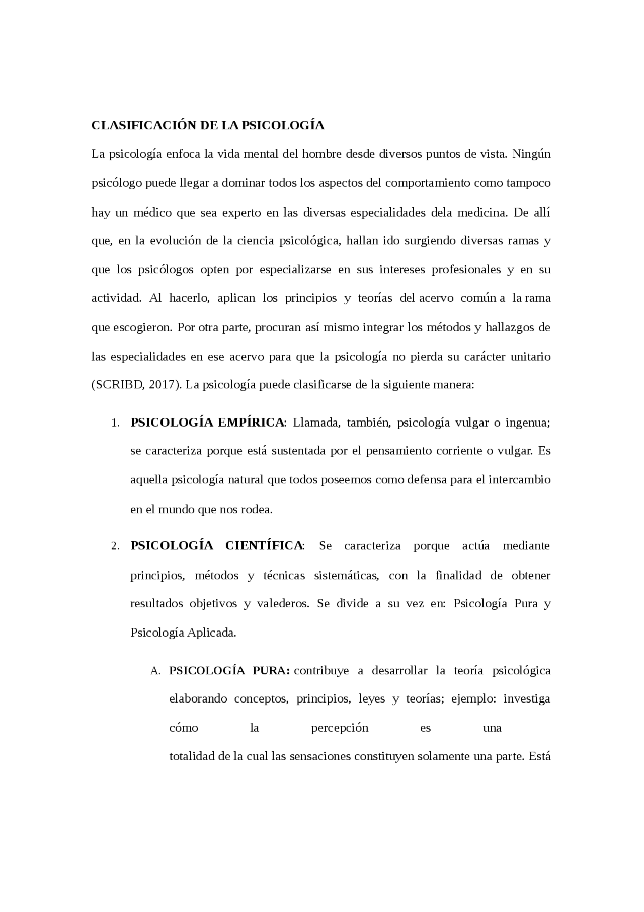 Clasificacion De La Psicologia Resúmenes De Psicología Docsity