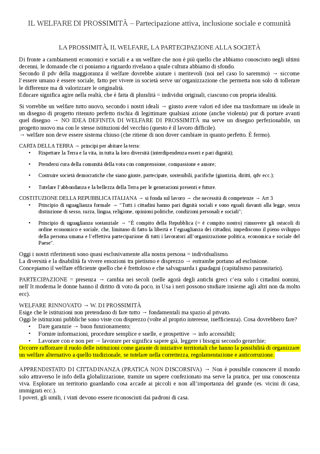 Il Welfare Di Prossimità Messia Venturelli Docsity