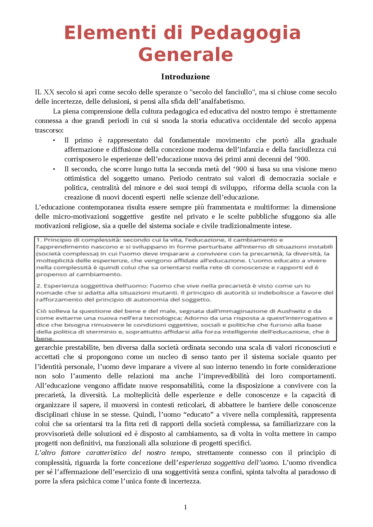Riassunto Elementi Di Pedagogia Di Gchiosso Docsity