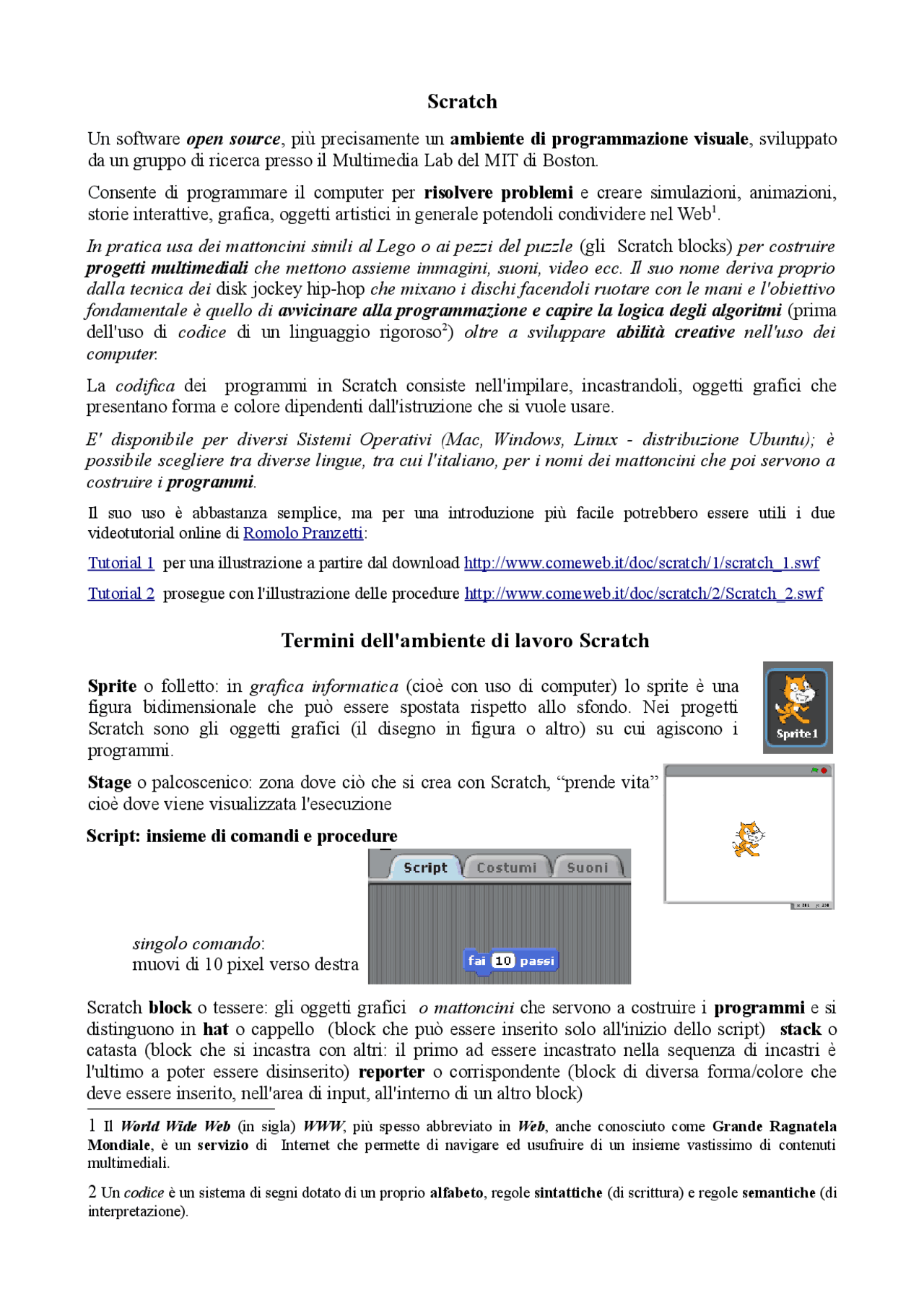 Scratch programmazione | Dispense di Elementi di Informatica | Docsity