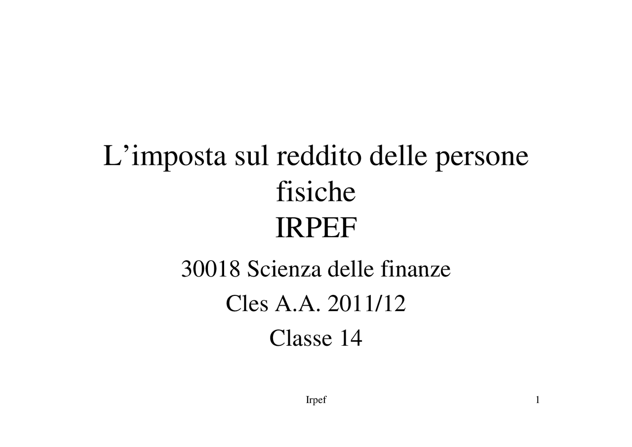 Irpef Imposta Sui Redditi Delle Persone Fisiche Diritto Tributario