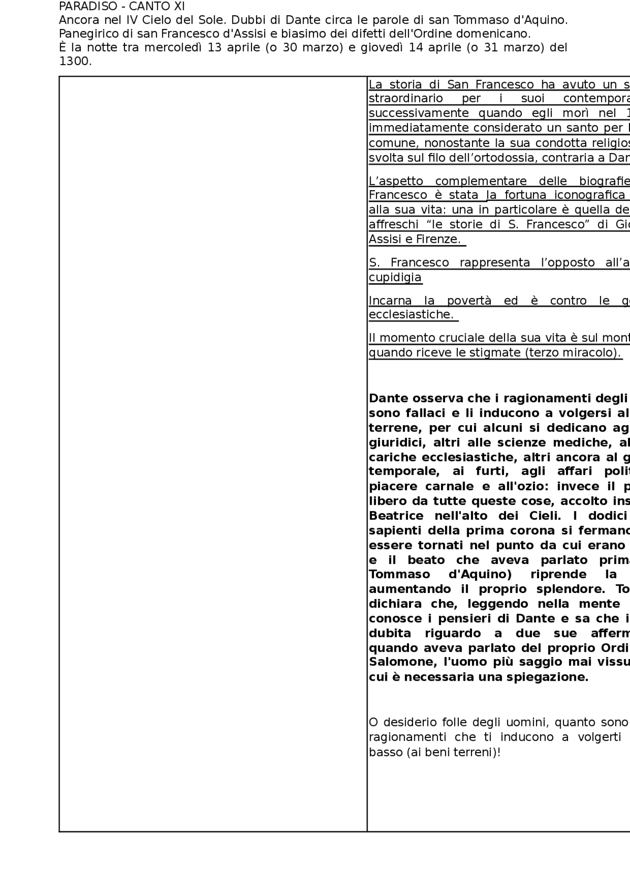Dante Paradiso Canto Xi Appunti Di Letteratura Docsity