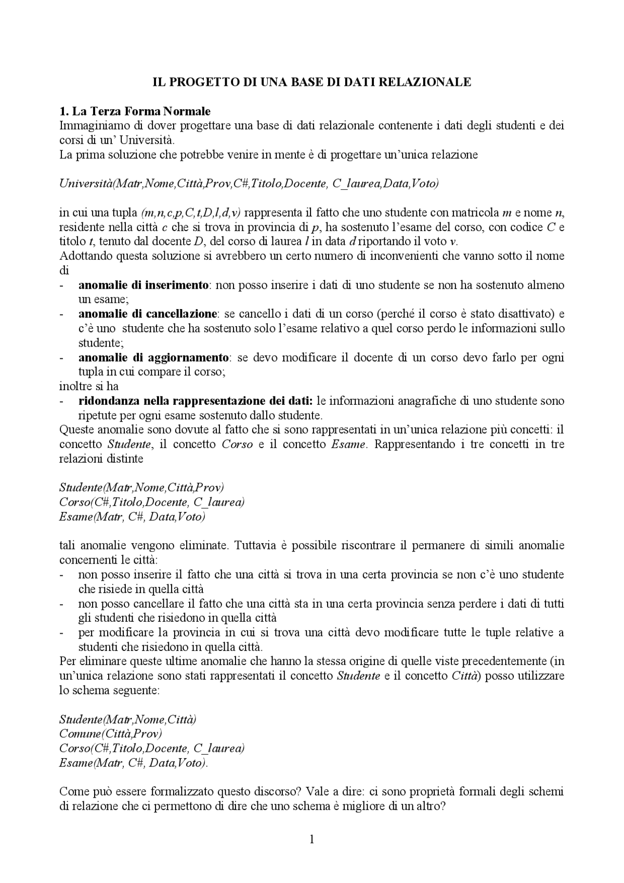 Terza Forma Normale Docsity