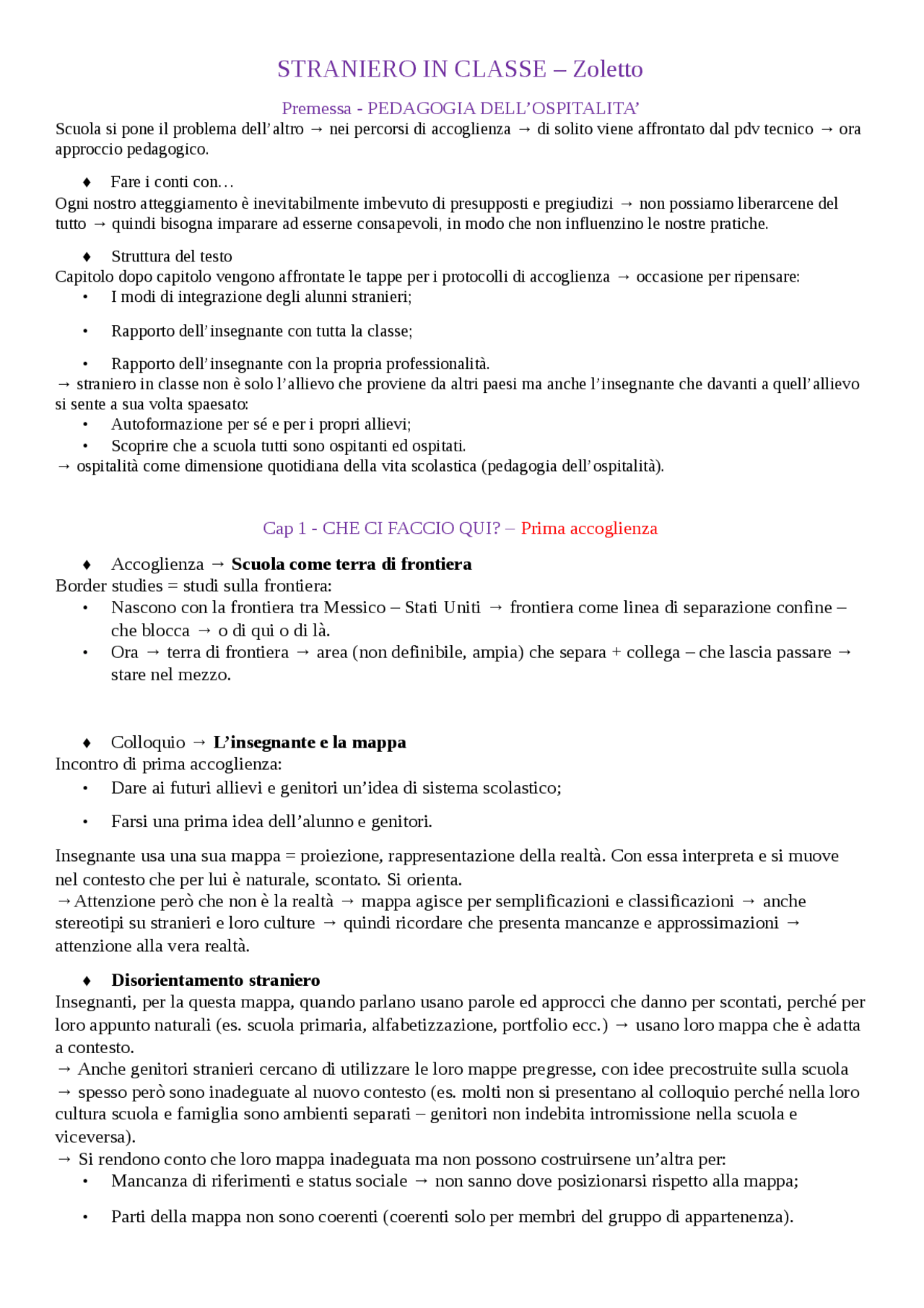 Straniero In Classe Zoletto Sintesi Del Corso Di Pedagogia Docsity