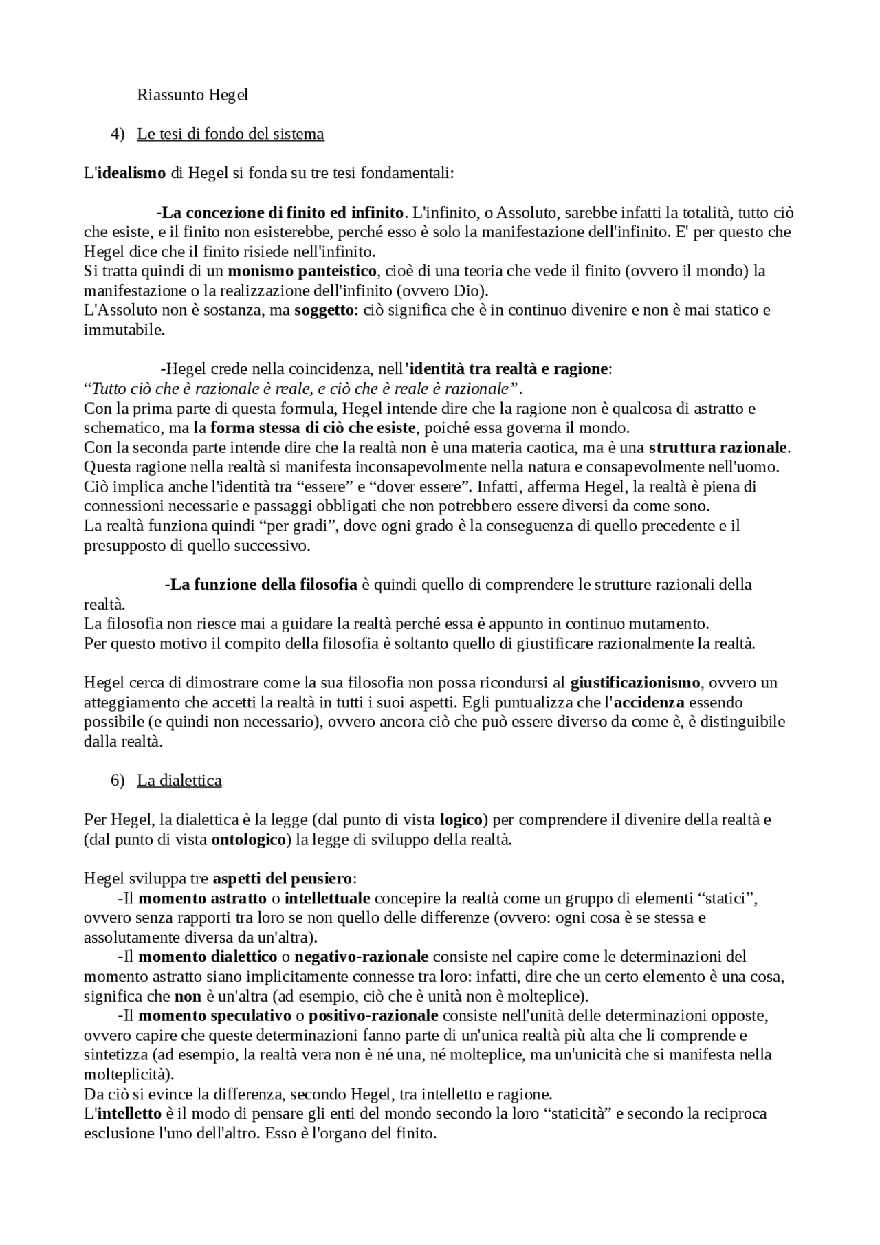 Riassunto Sul Pensiero Di Hegel Docsity