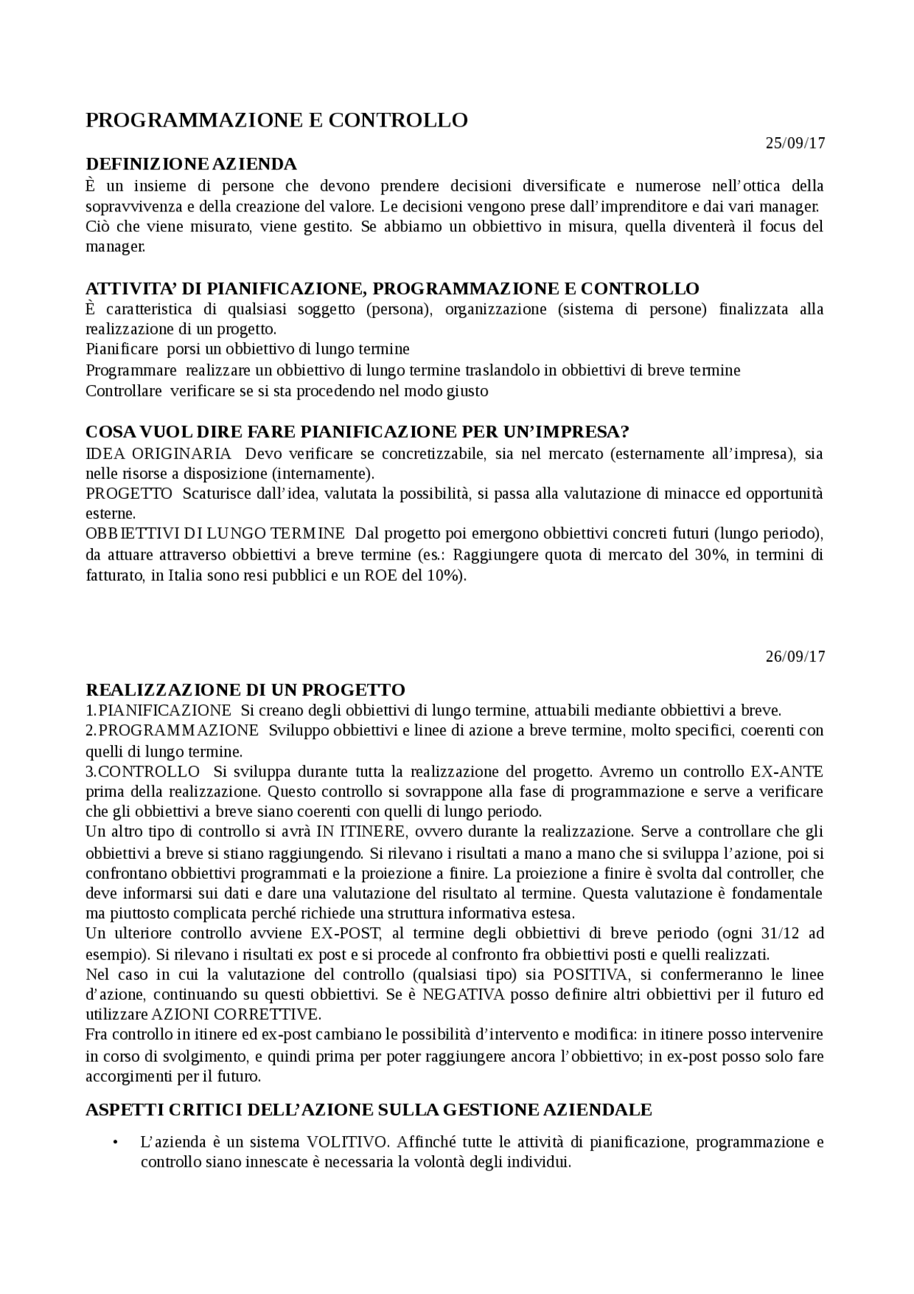 Programmazione e controllo - Docsity