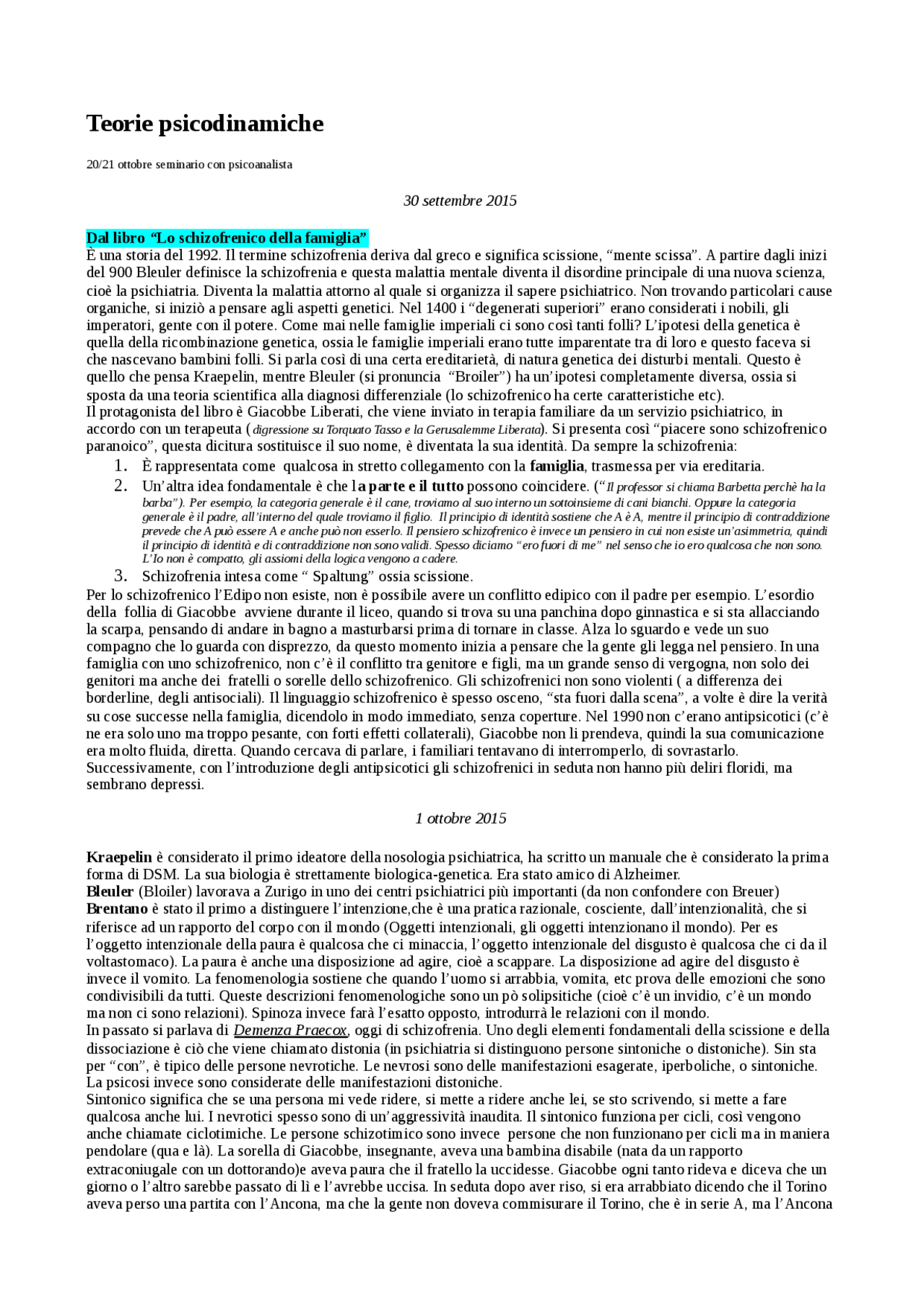 Appunti Teorie Psicodinamiche Docsity