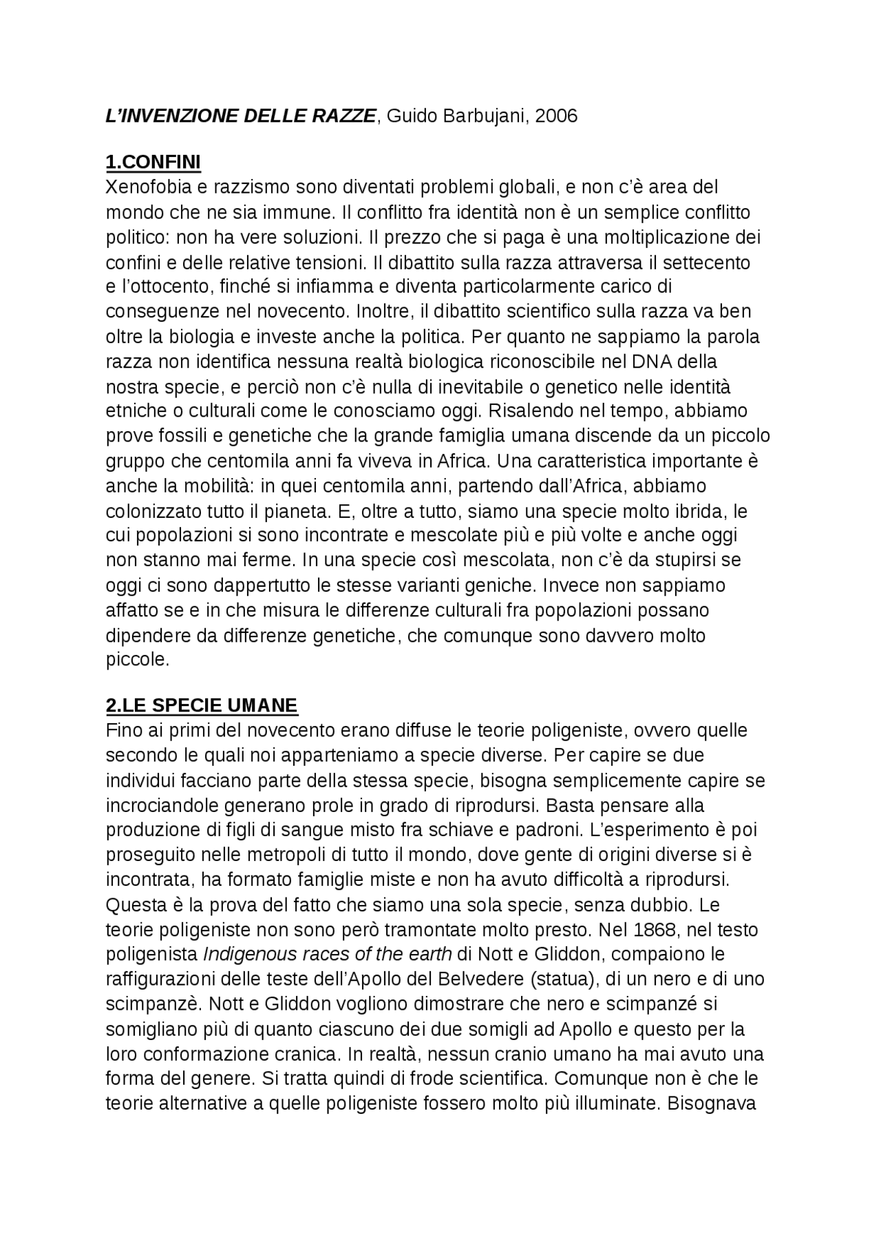 Linvenzione Delle Razze Barbujani Docsity