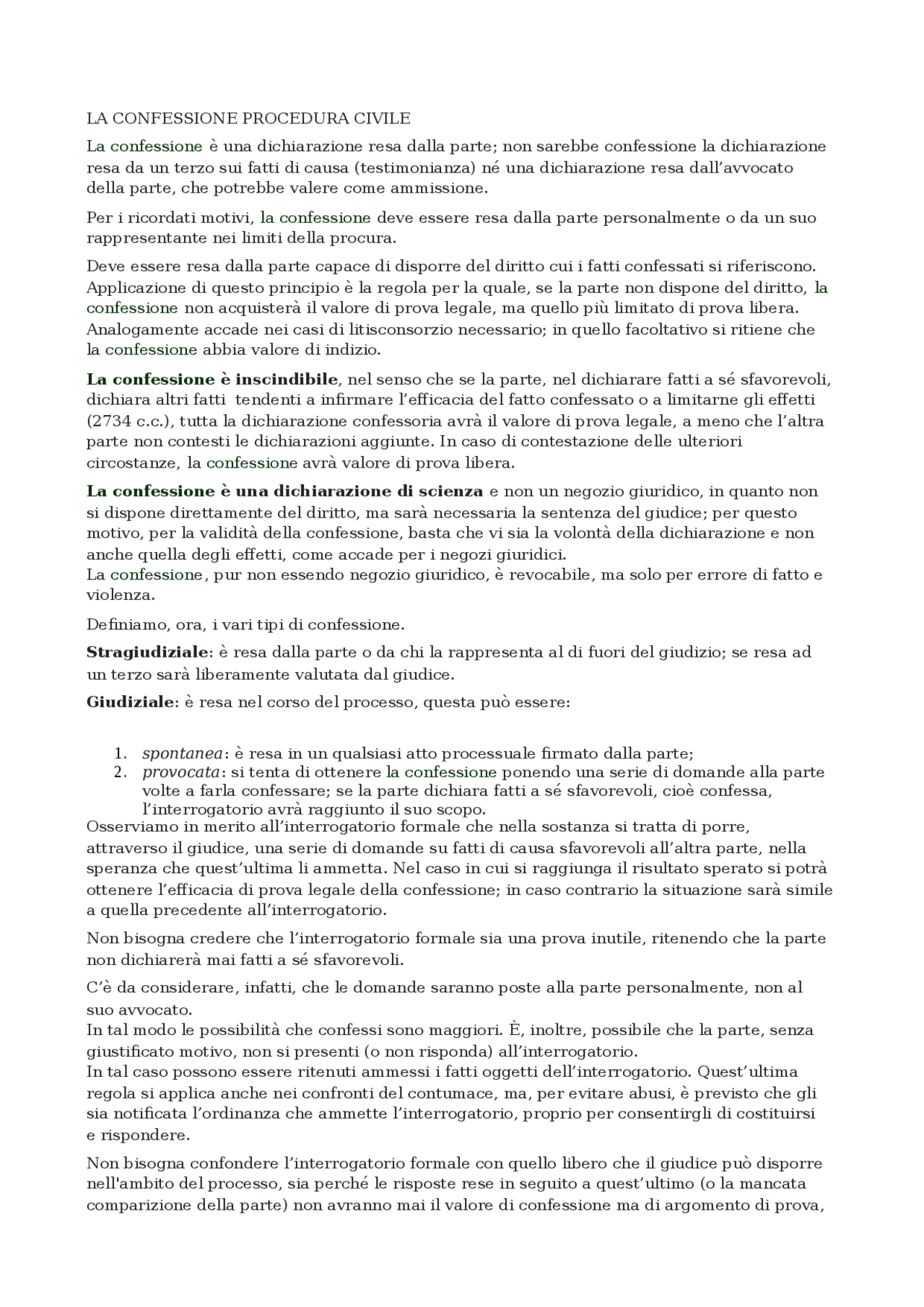 La Confessione Diritto Processuale Civile Appunti Di Diritto
