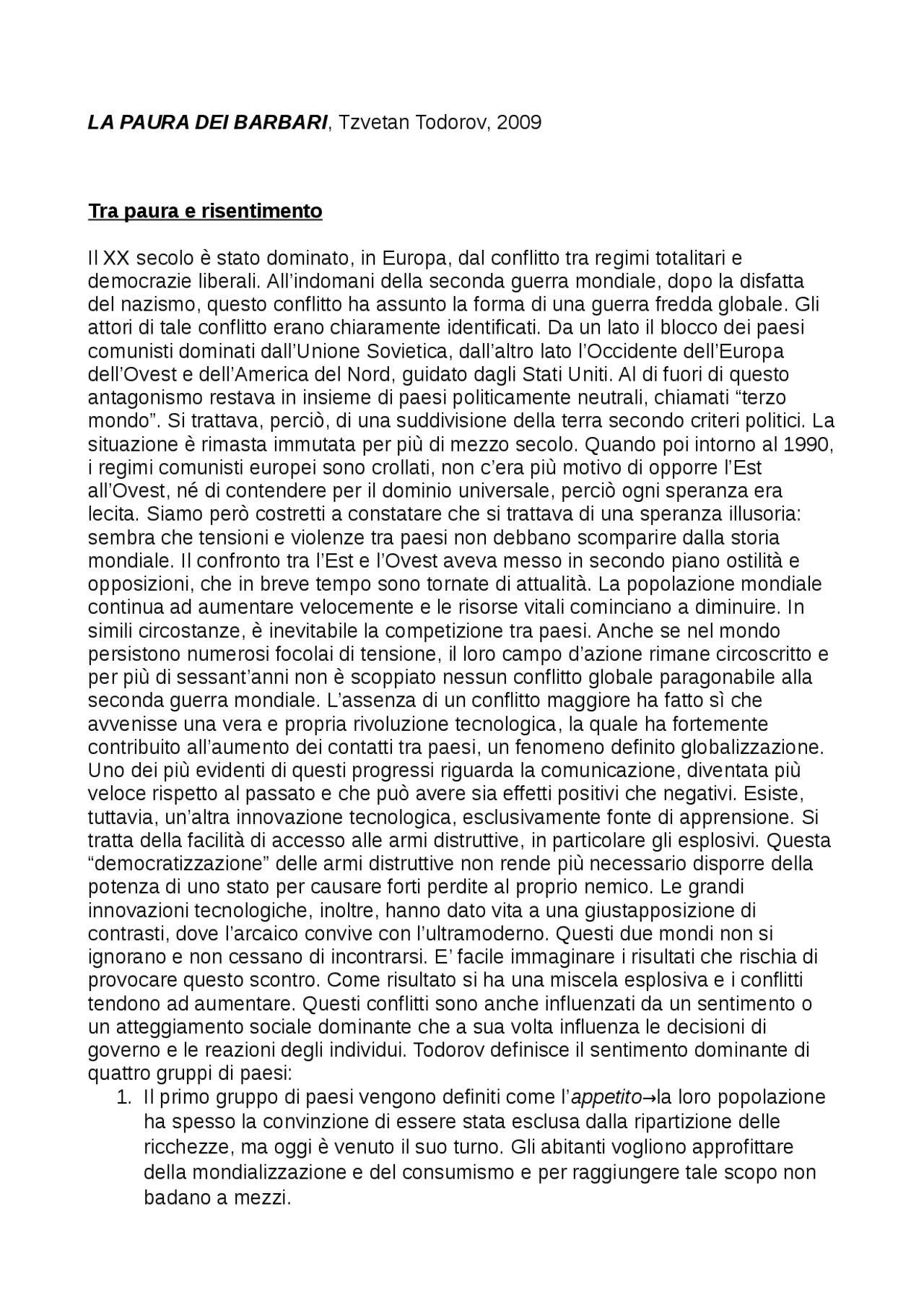 La Paura Dei Barbari Todorov Docsity