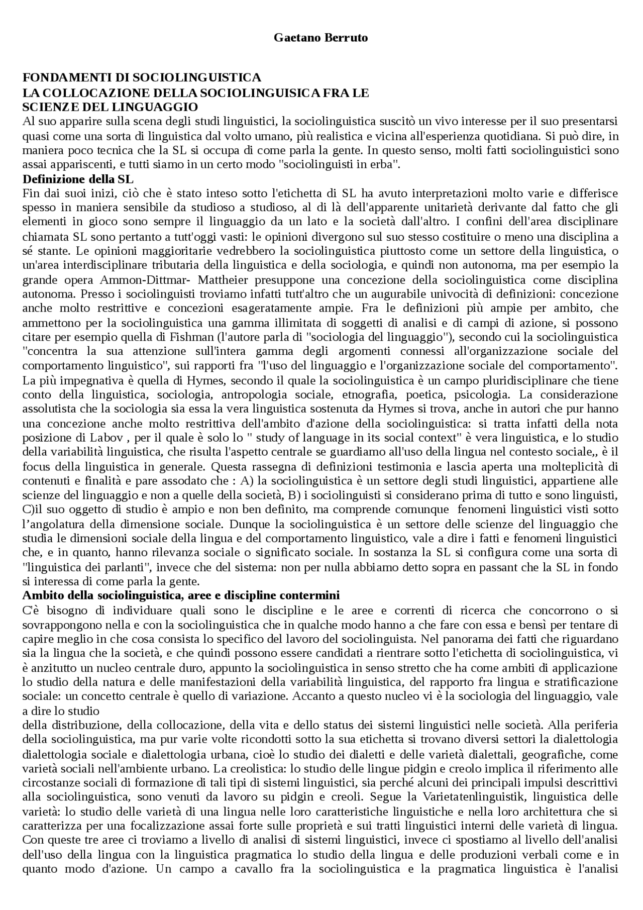 Gaetano Berruto Manuale Di Sociolinguistica Docsity
