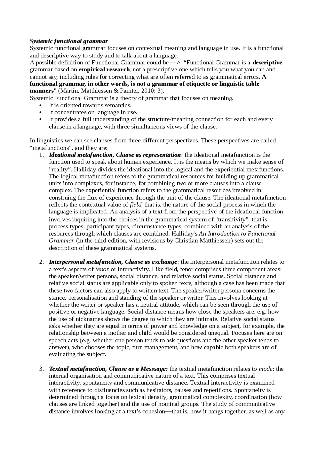 Systemic Functional Grammar Docsity