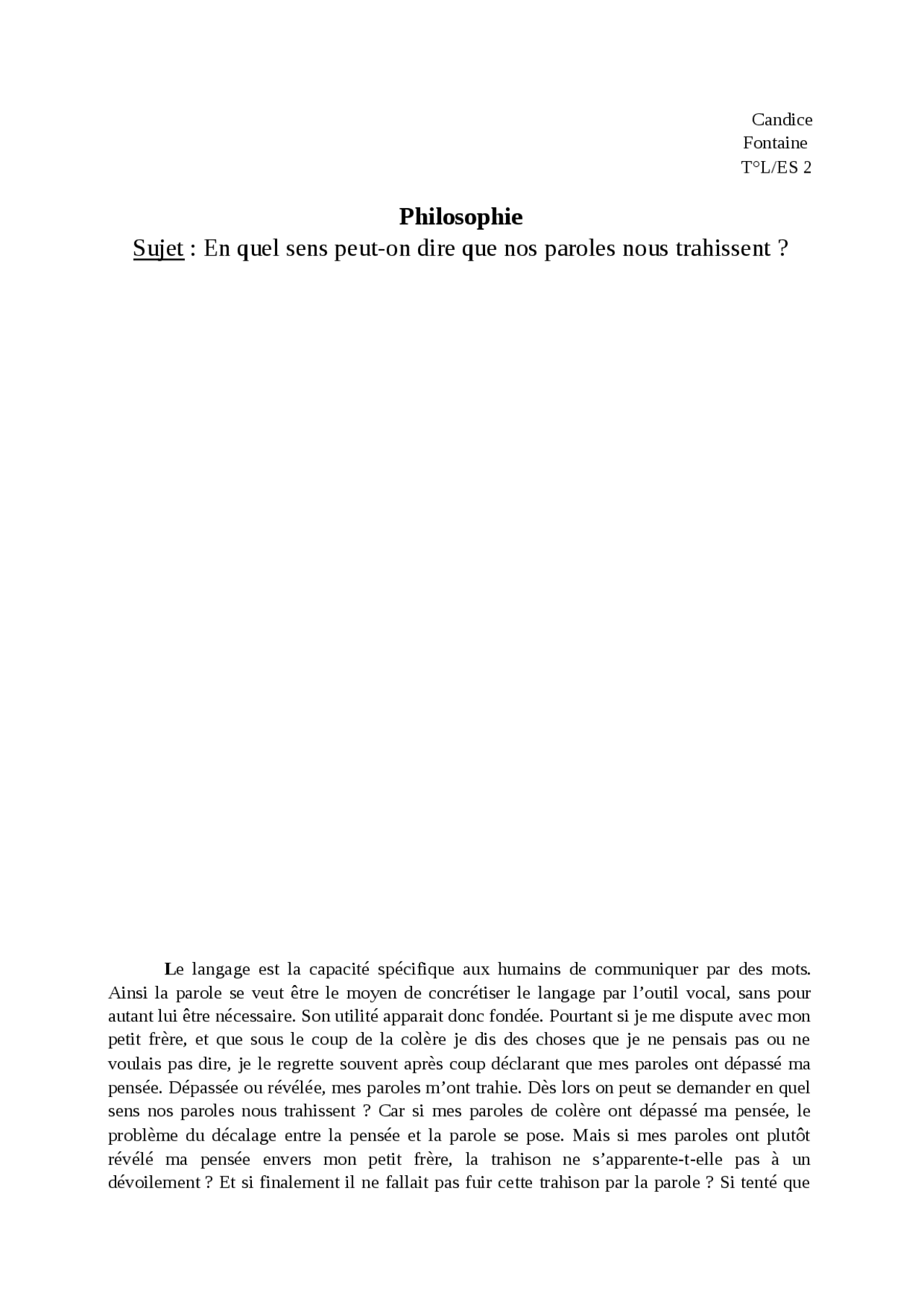 En quel sens nos paroles nous trahissent | Tesis de Bachillerato de ...