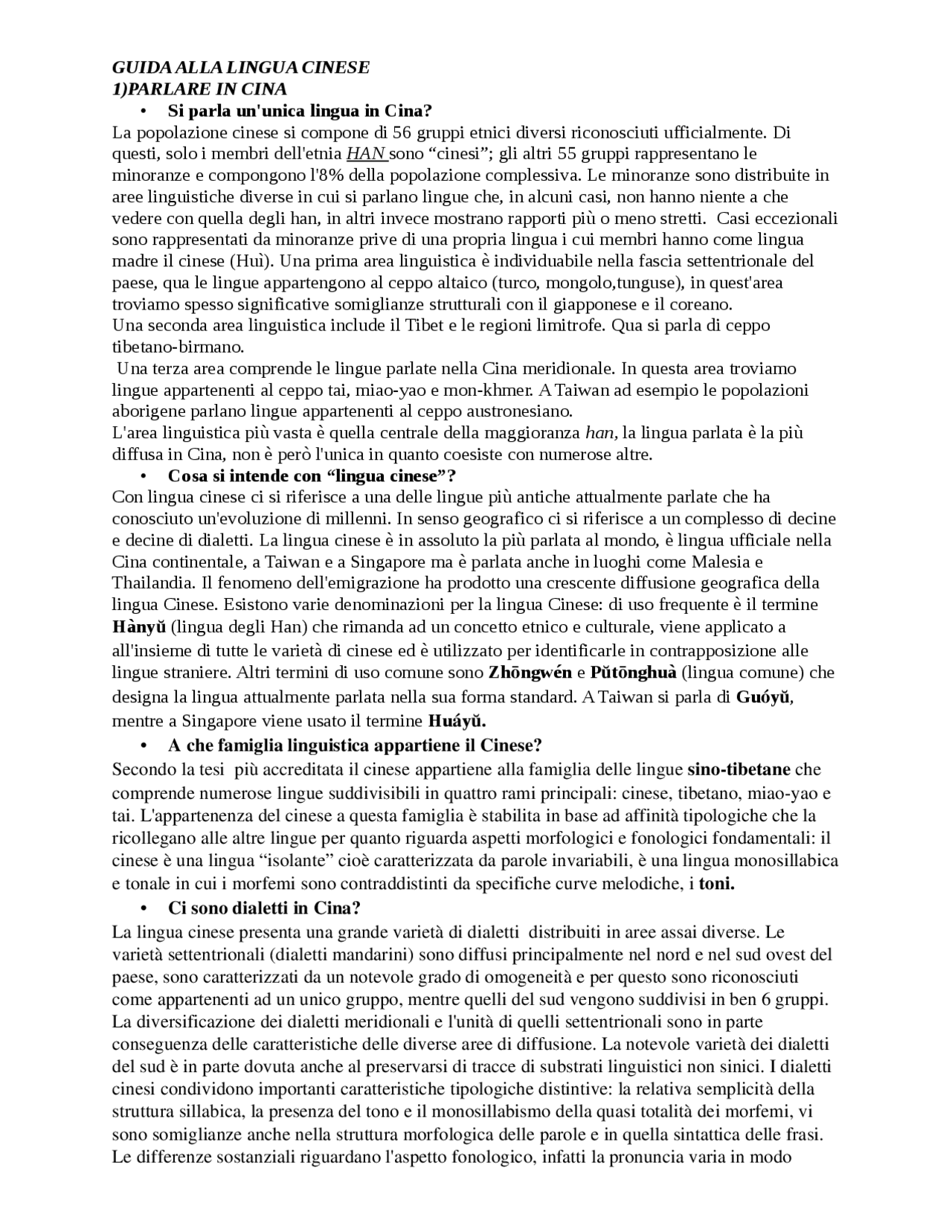 Riassunto Capitoli 1 2 Guida Alla Lingua Cinese Magda Abbiati Docsity
