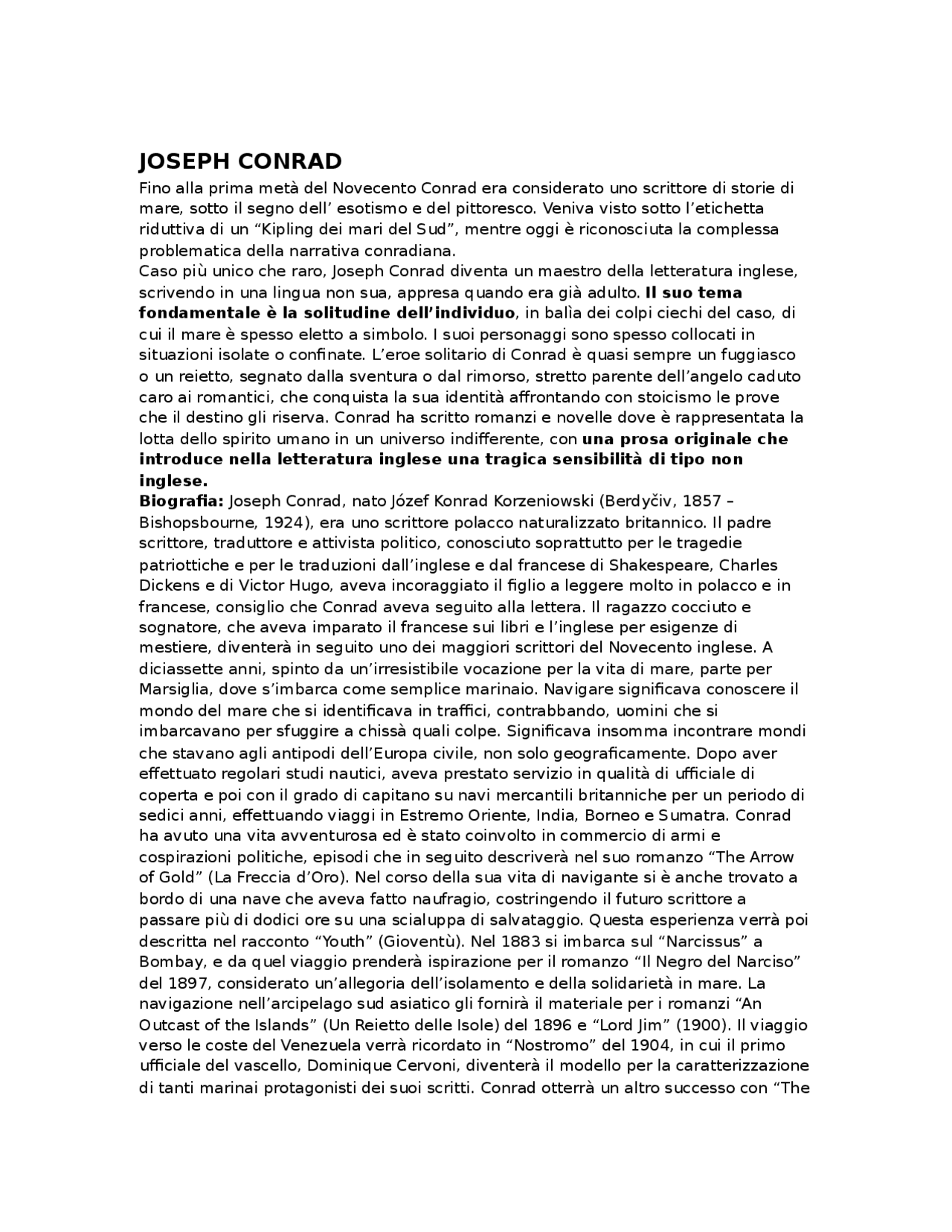 Appunti Su Conrad Vita E Opere Docsity