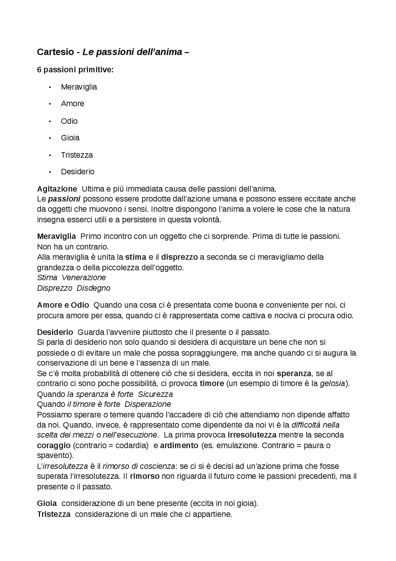 Cartesio Le Passioni Dellanima Docsity